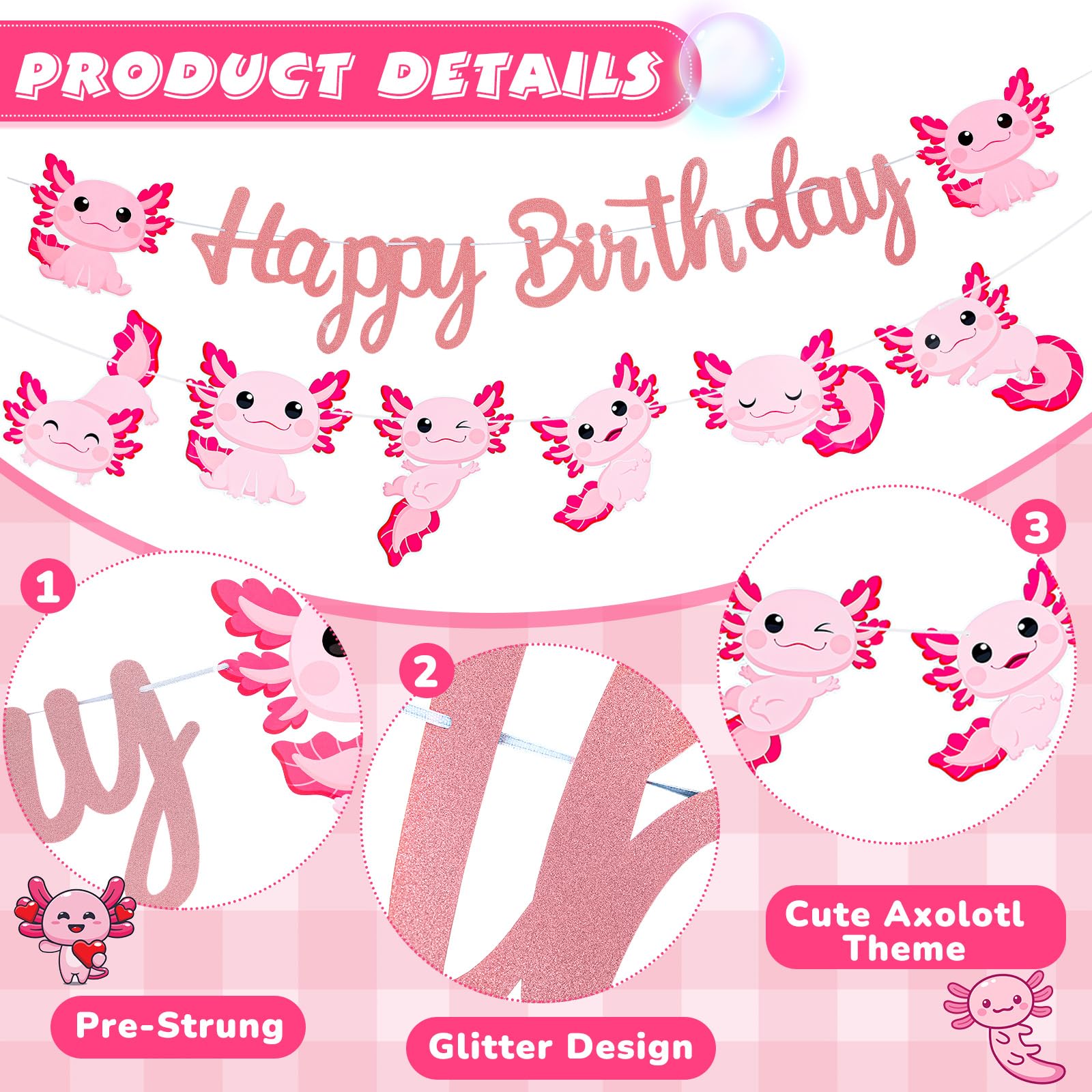 Snapklik.com : Trandraft 2 Pcs Axolotl Birthday Banner Decorations Axolotl Birthday Party Favors ...