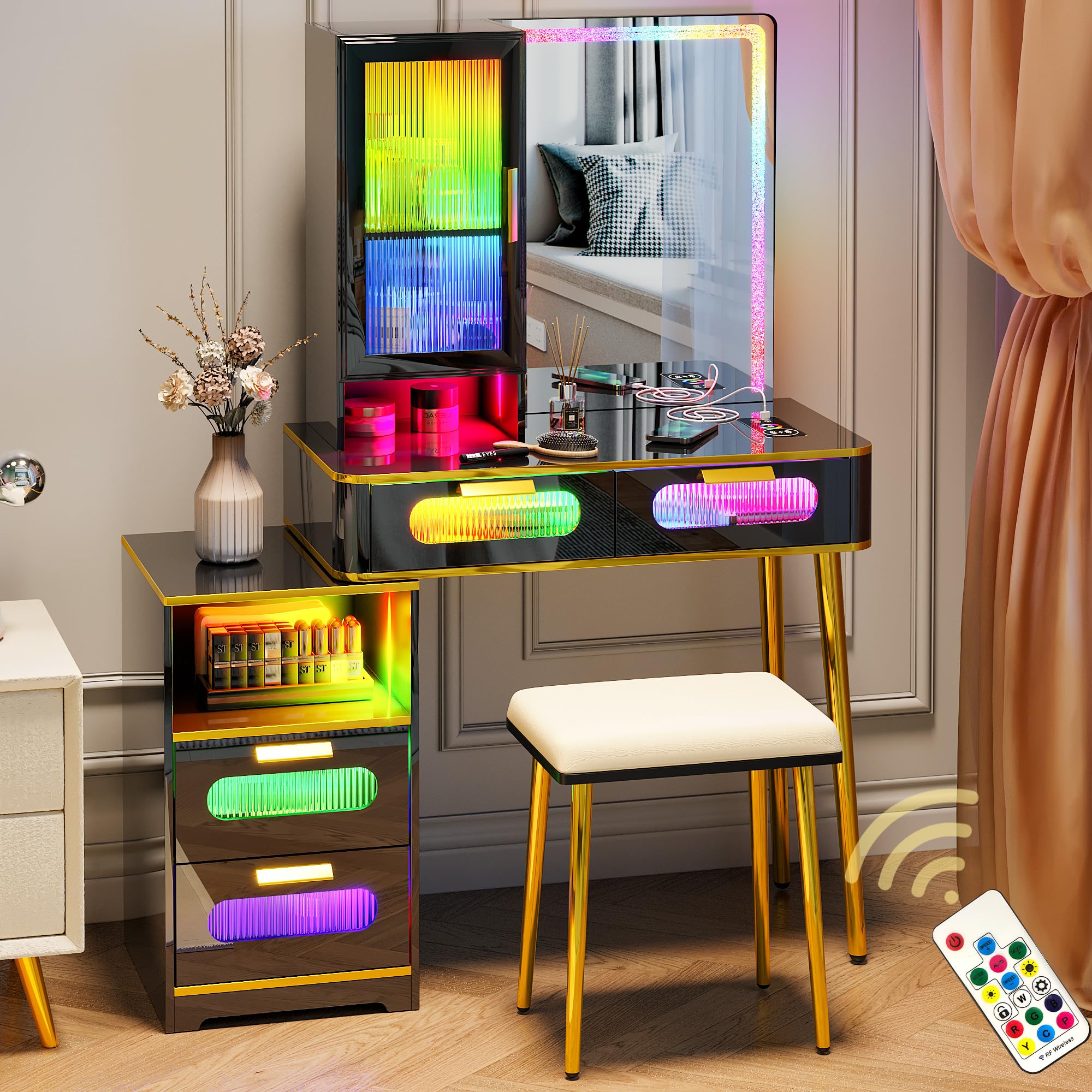 Amazon.com: SKKTKT RGB LED Vanity Desk, Retractable Makeup Dressing ...