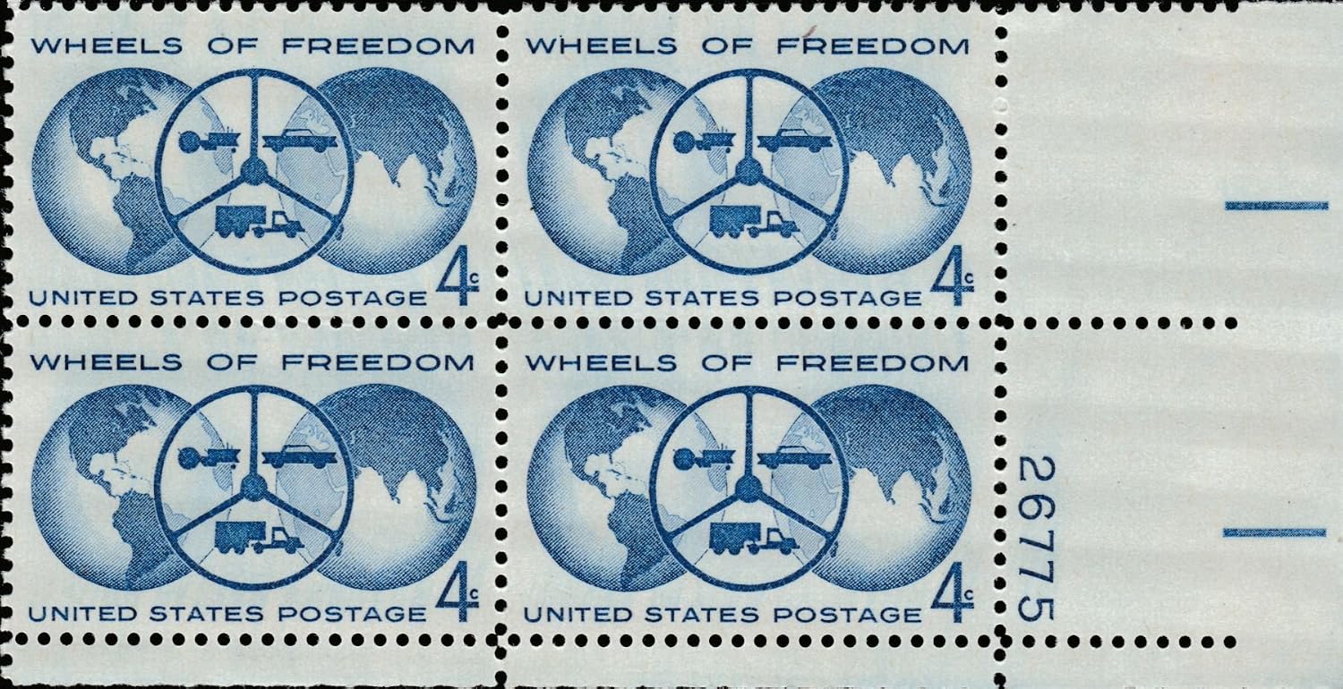 Amazon.com: 1960 4¢ Wheels of Freedom U.S. Postage Stamp Plate Block (4 ...