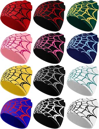 Toulite 12 Pieces Y2K Beanie Spider Web Beanie Gothic Graphic Beanies ...