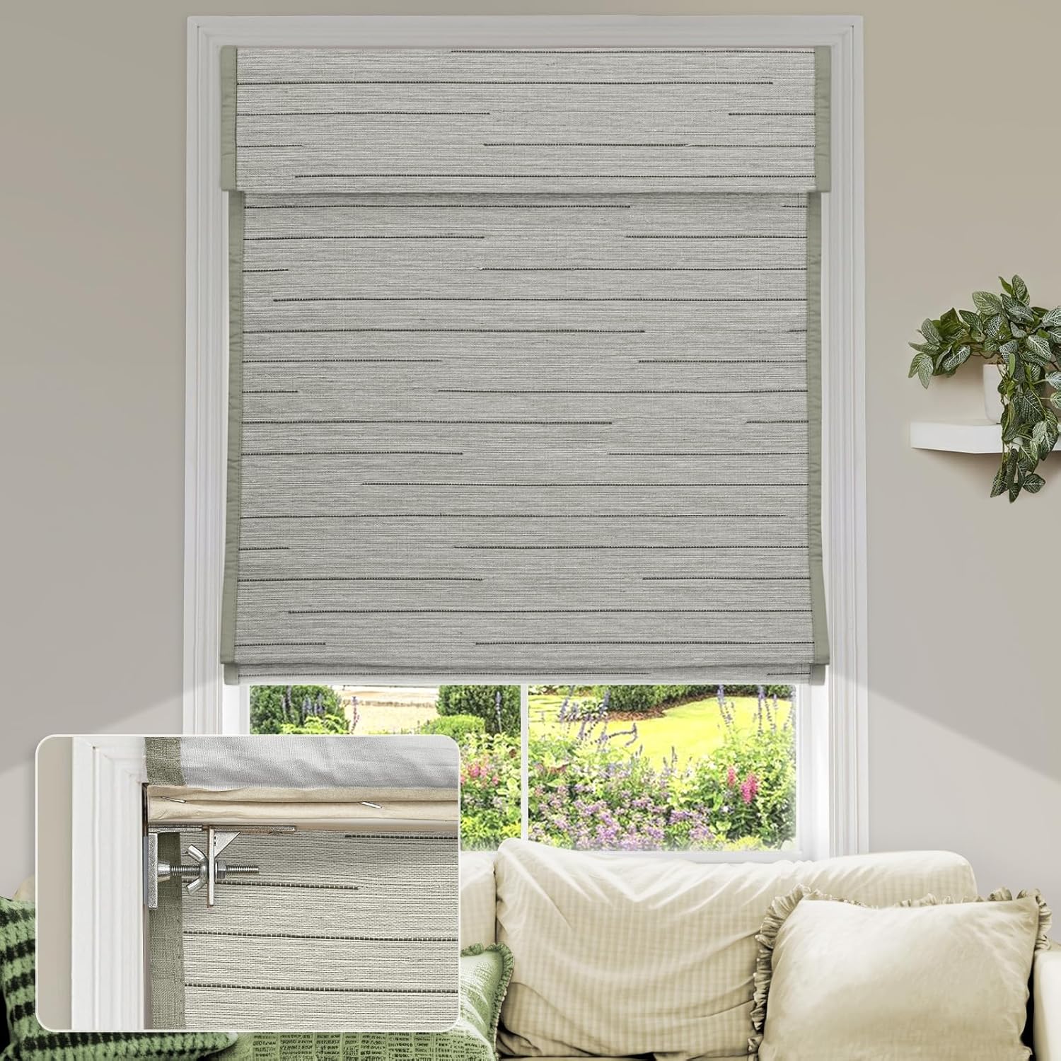 Amazon.com: MiLin No Tools No Drill Cordless Roman Shades Privacy Linen ...