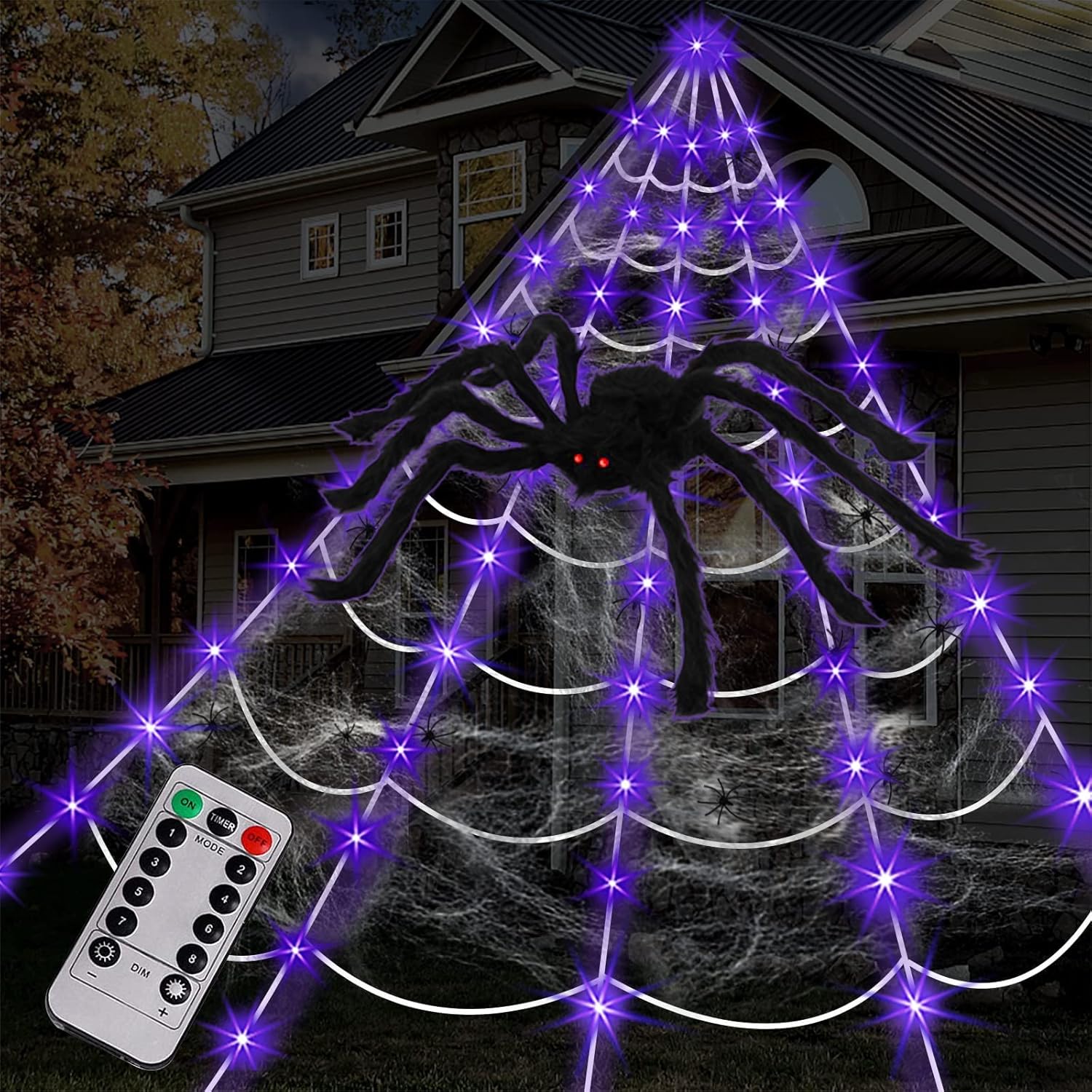 Amazon.com: 200" Halloween Spider Web 36" Giant Spider Decorations ...