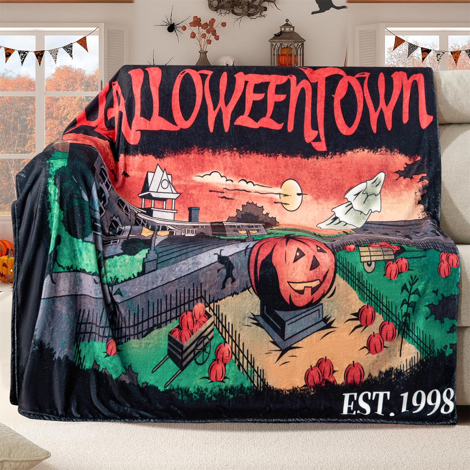 Amazon.com: RoomTalks Black Vintage Halloween Throw Blanket, 50x60 Cute ...