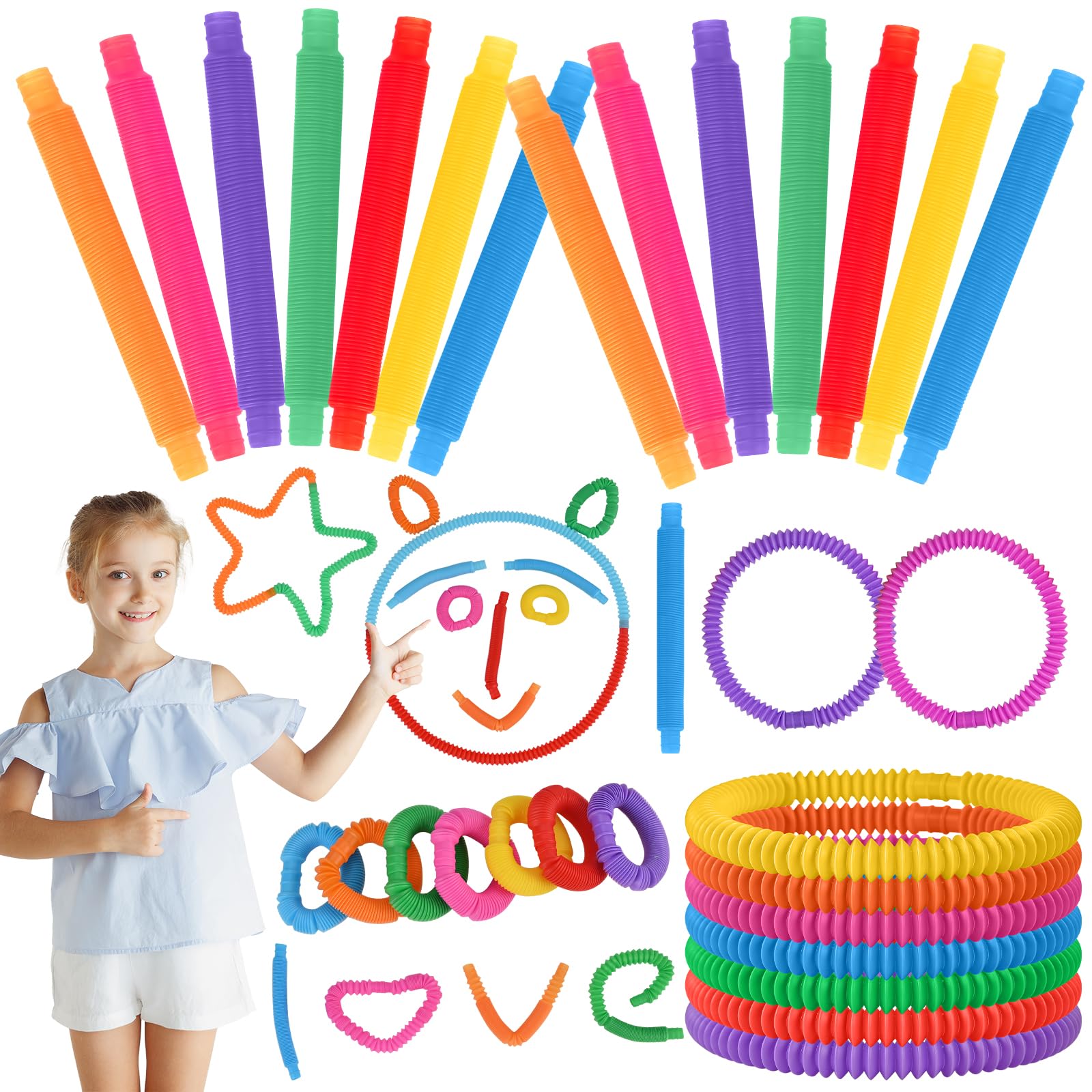 Amazon.com: GOLDGE 100 Pack Fidget Sensory Toy Mini Pop-Tubes, Perfect ...