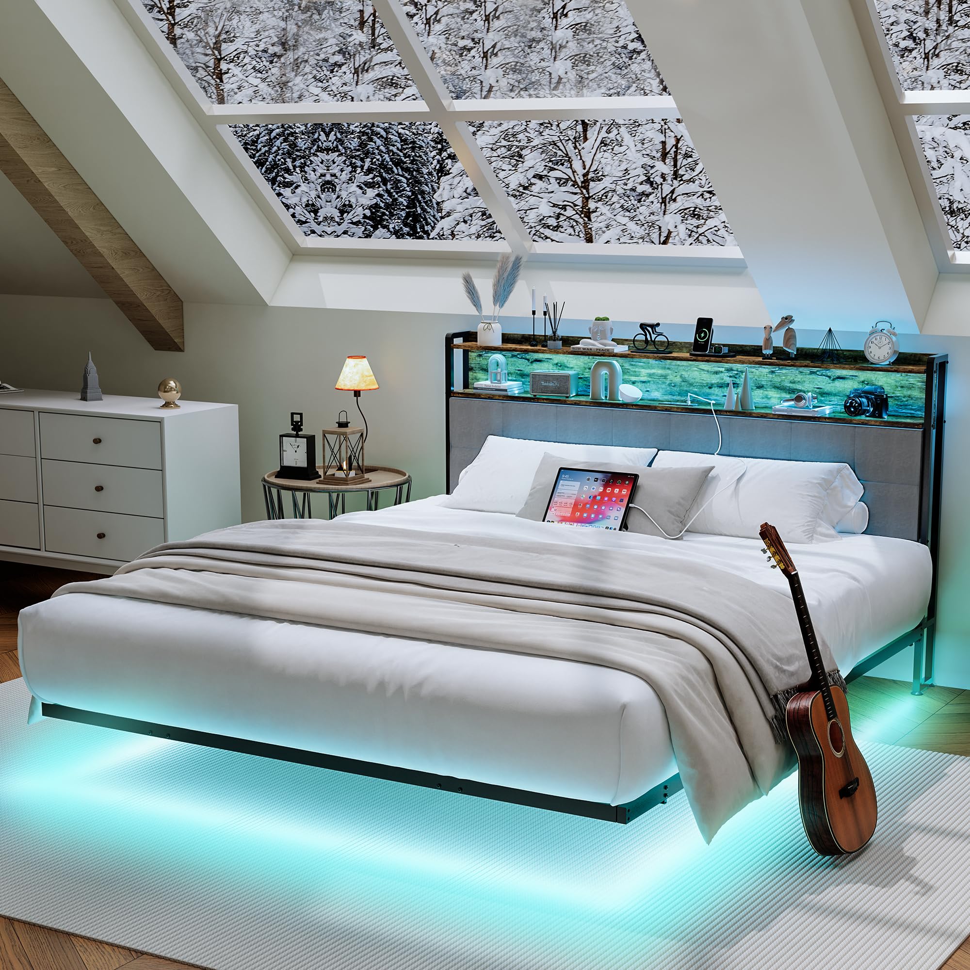 Amazon.com: Jaojcoe Floating Bed Frame Queen Size with LED Lights ...