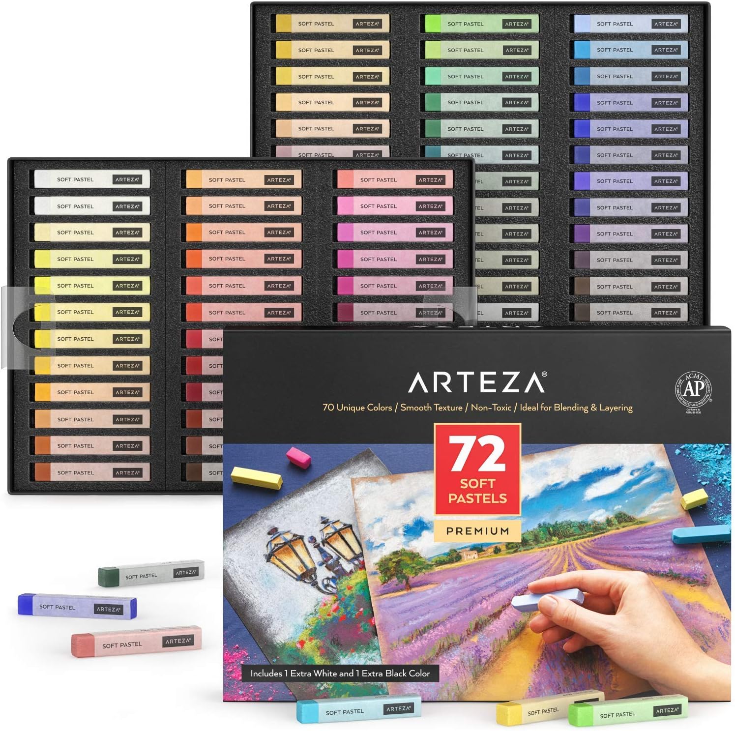 ARTEZA Soft Pastels pour l'Art, Ensemble de 72 Pastels Craies, 1 Blanc ...