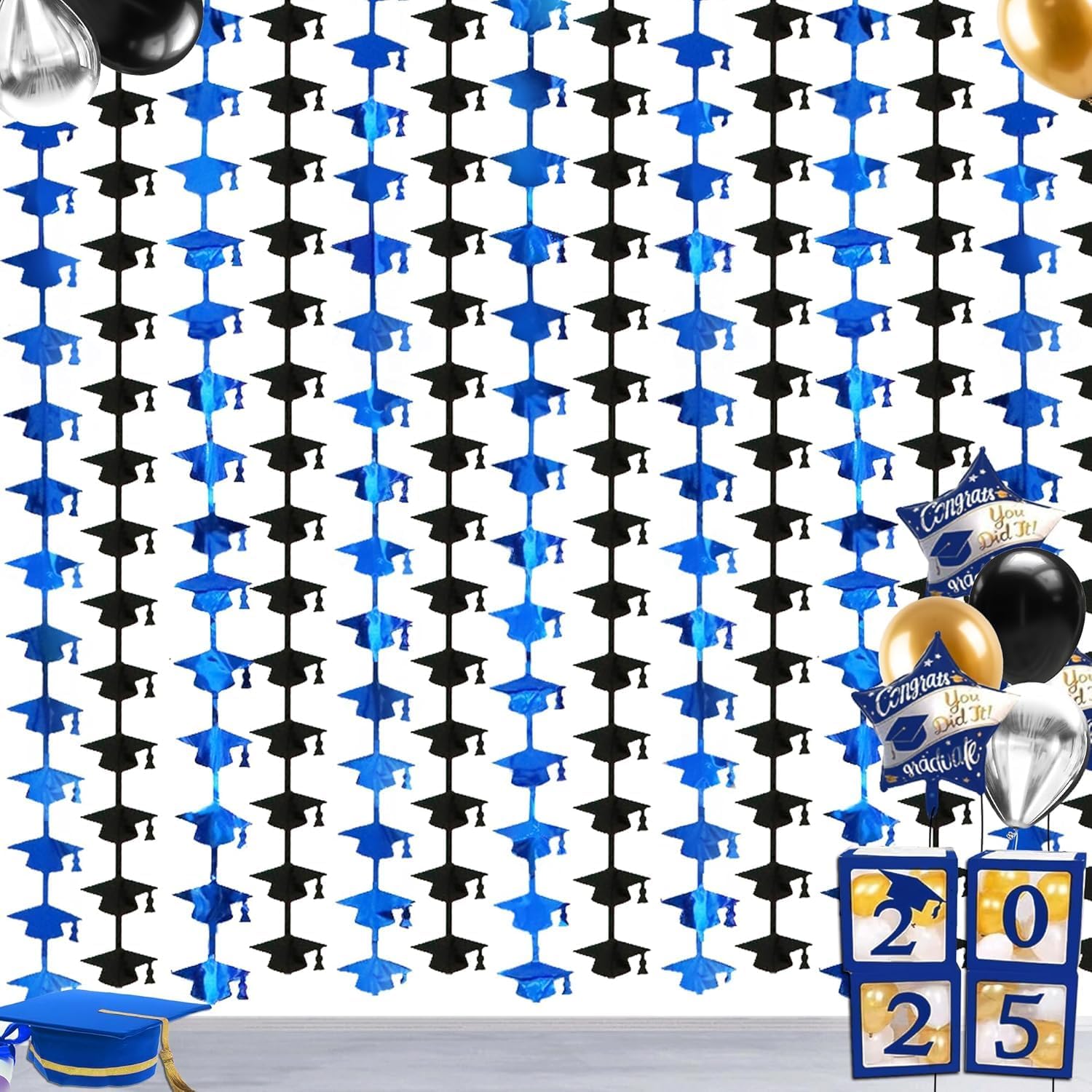 Amazon.com: 2025 Graduation Party Decorations Blue Grad Cap Foil Fringe ...