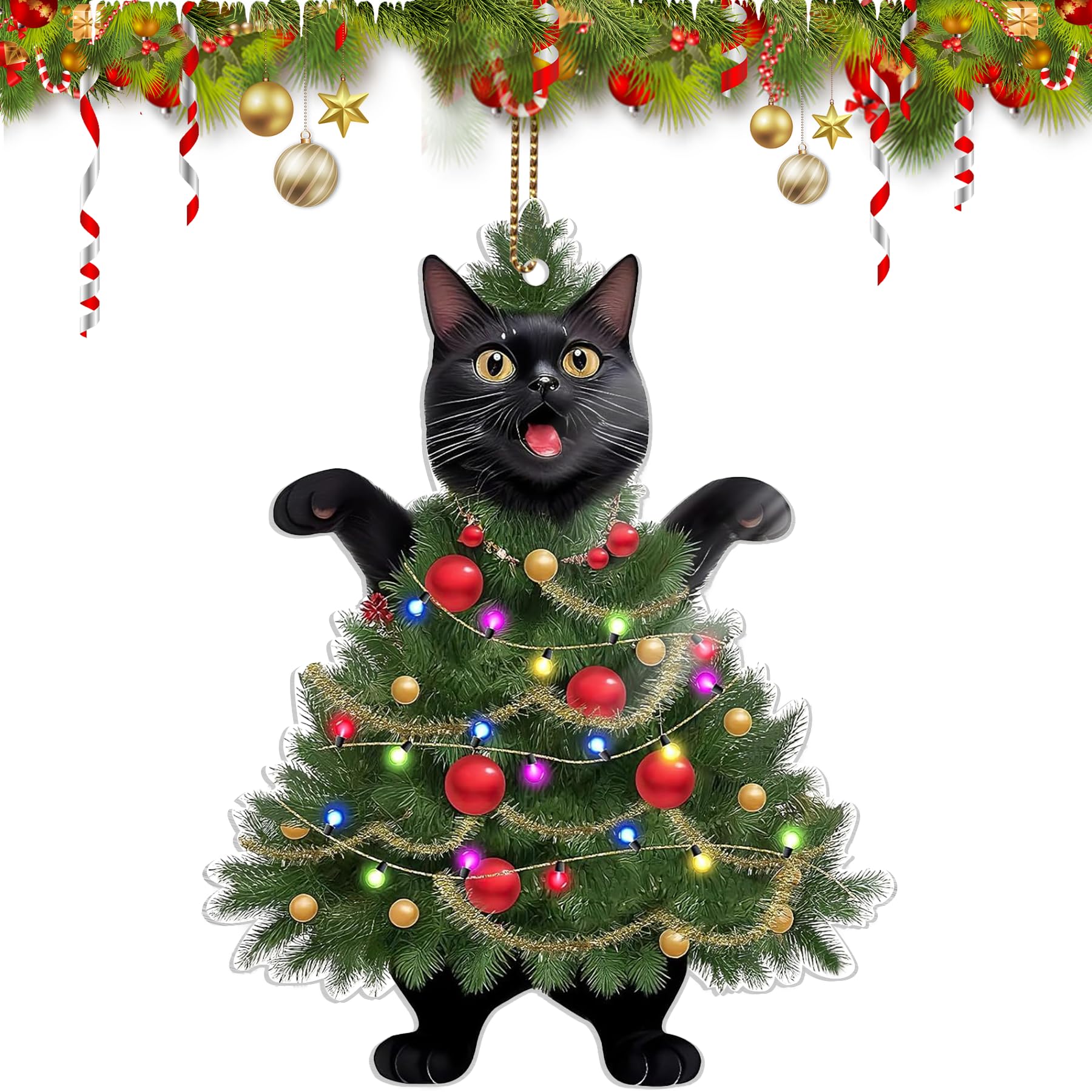 Black Cat Christmas Ornaments, 2024 Black Cat Xmas Decor Tree Hanging ...