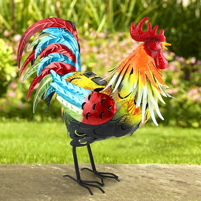 Amazon.com: Larlobl Metal Rooster Decor, Garden Statues & Sculptures ...