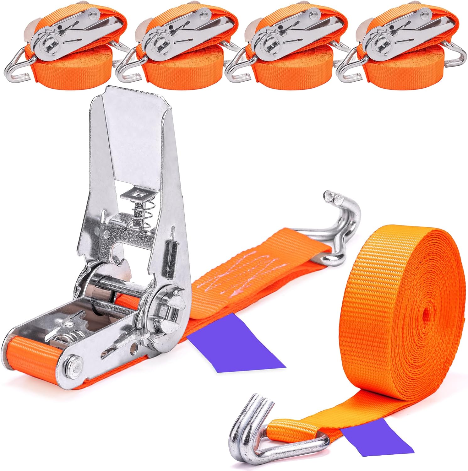 4 x 800 kg 6 m lashing straps with ratchet and hook 2-piece ratchet ...