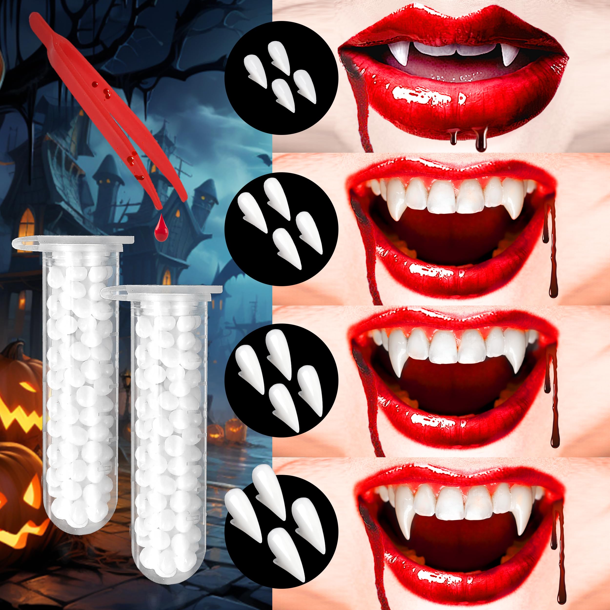 Vampire Teeth With Adhesive Vampire Teeth Fangs Tlpuhu 12 Pairs 4 Sizes ...