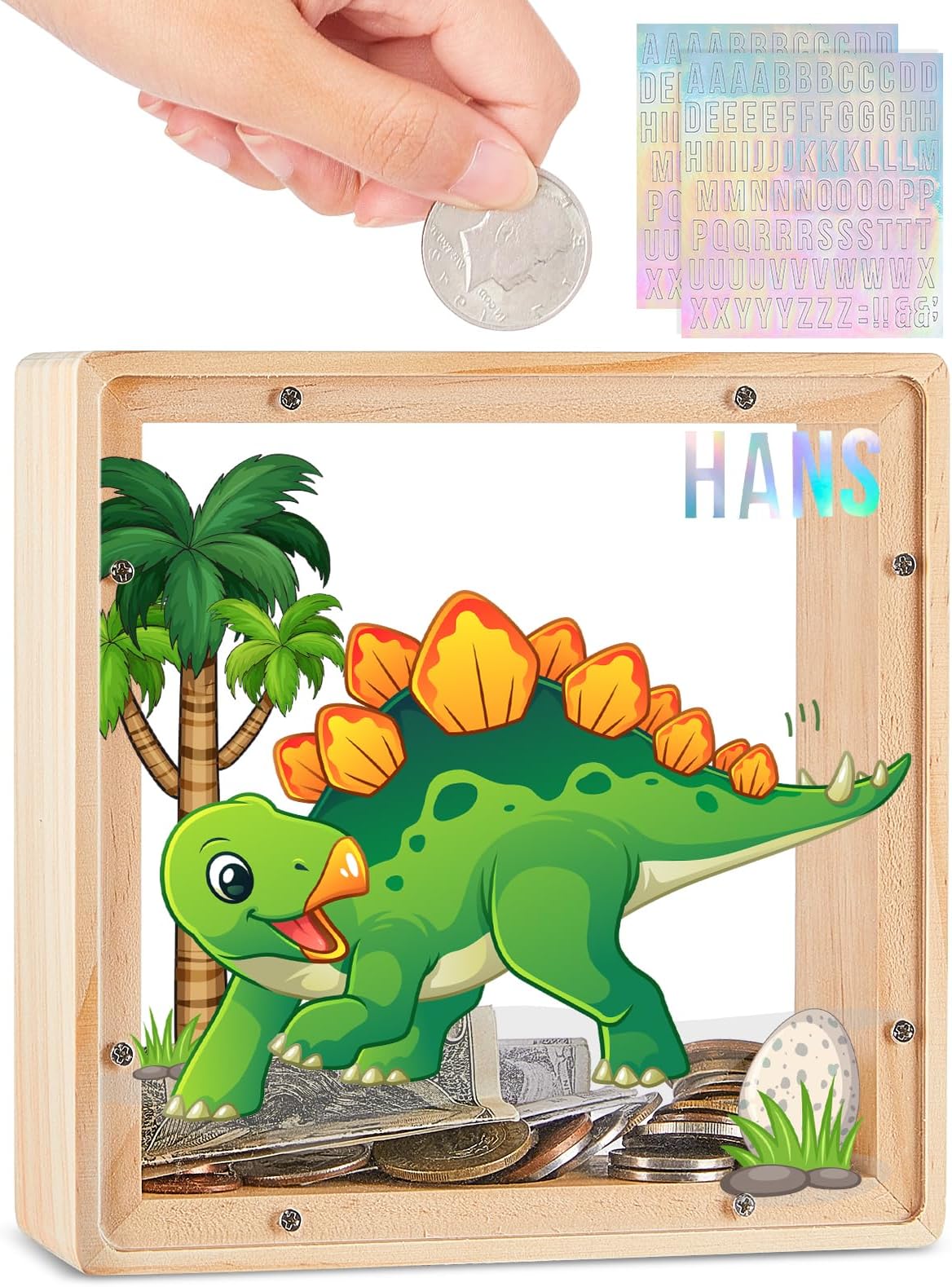 Amazon.com: Wooden Piggy Bank for Kids Boys Girls, DIY Name Coin Bank ...