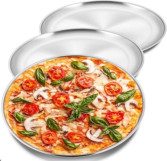 12 Inch Pizza Pan Set, 3 Pcs P&P CHEF Stainless Steel Round Baking ...