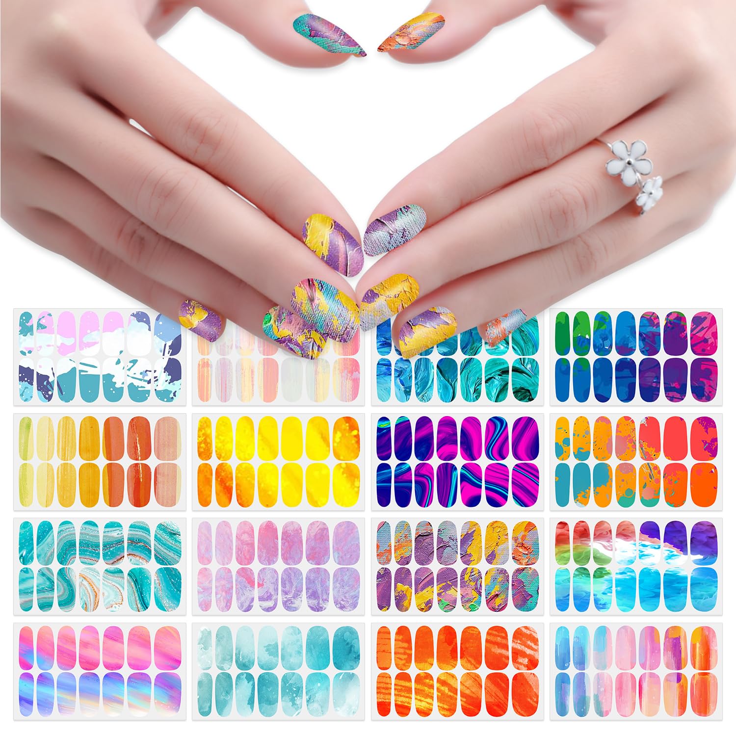 Amazon.com: JERCLITY 16 Sheets Aurora Gradient Color Nail Wraps for ...