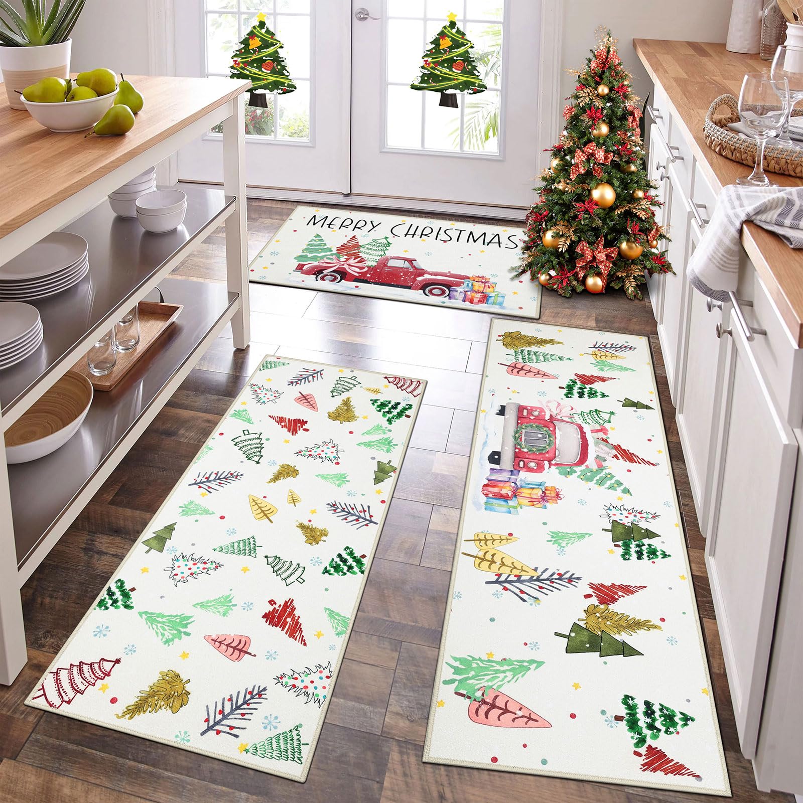 Amazon.com: Topotdor Christmas Kitchen Rugs Sets 3 Pieces, Christmas ...