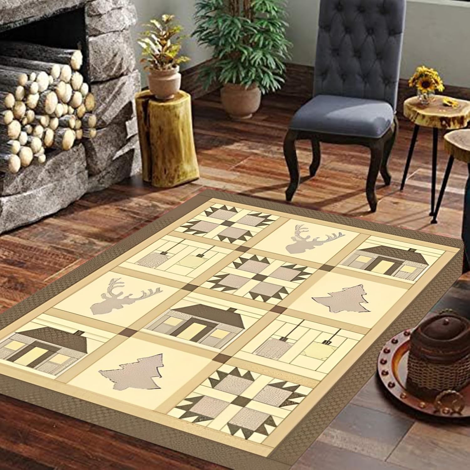 Amazon.com: Antler Lodge Rug Rustic Cabin Rug Rustic Style Area Rug ...
