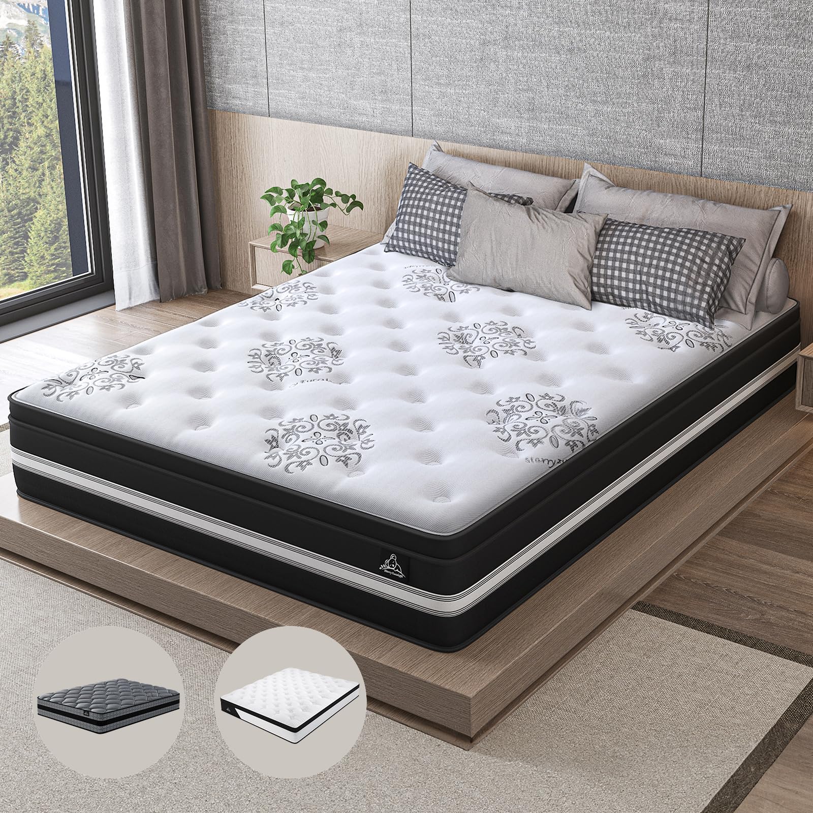 STARRY EUCALYPT King Mattress 34cm Pocket Spring Memory Foam, Euro Top ...