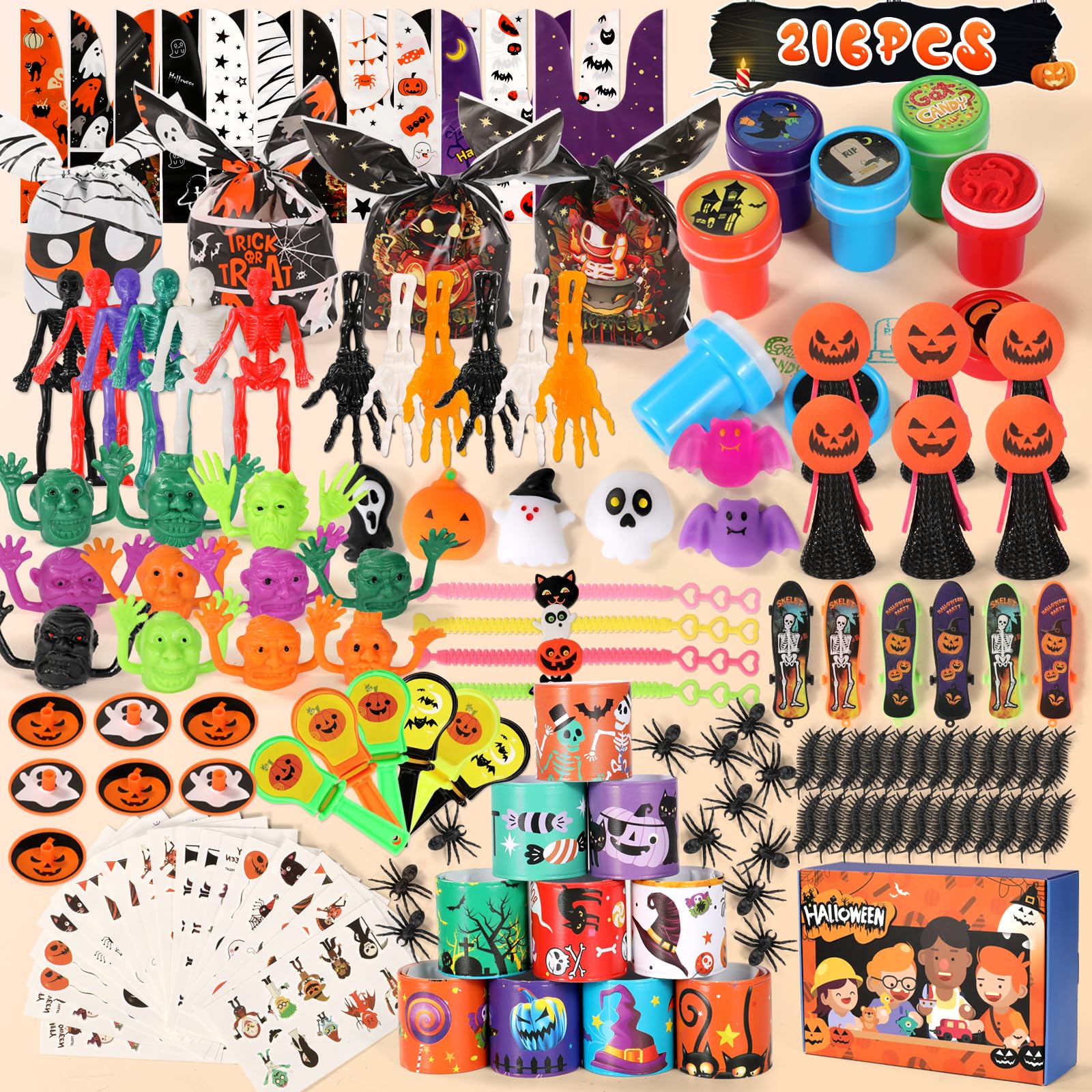OGNI ORA 216 PCS Halloween Party Bag Fillers for Kids, Trick or Treat ...
