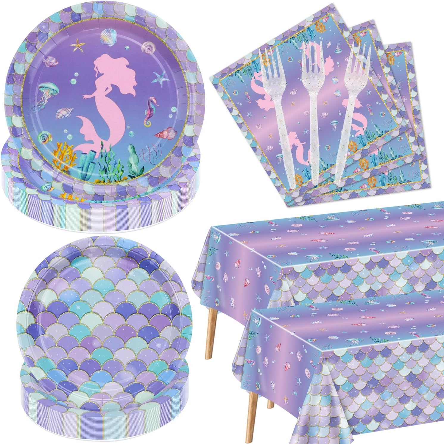 Amazon.com: Mermaid Party Decorations - 162Pcs Mermaid Party Tableware ...