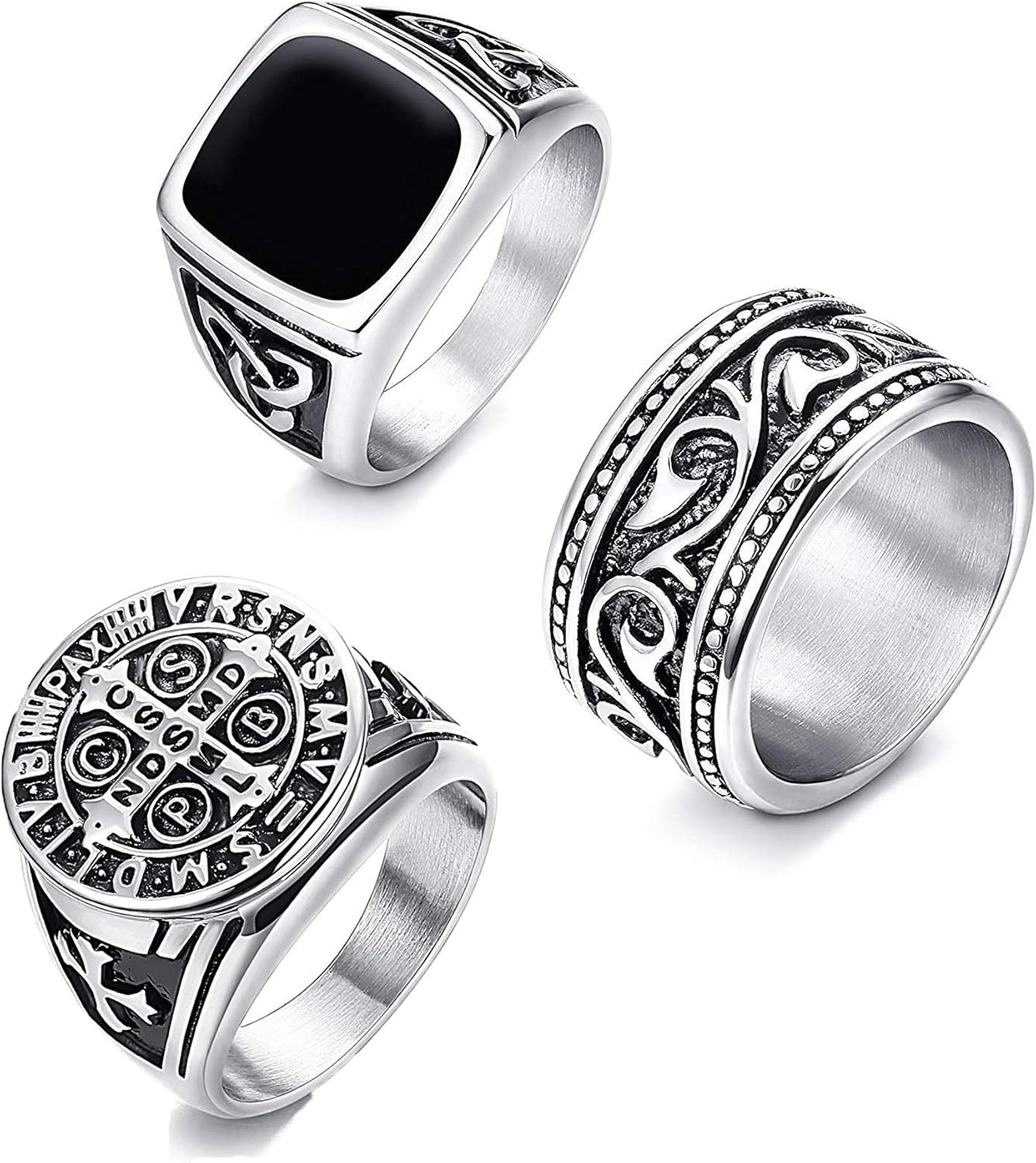 CASSIECA 3 Pieces Stainless Steel Signet Ring for Men Women Wide Round ...