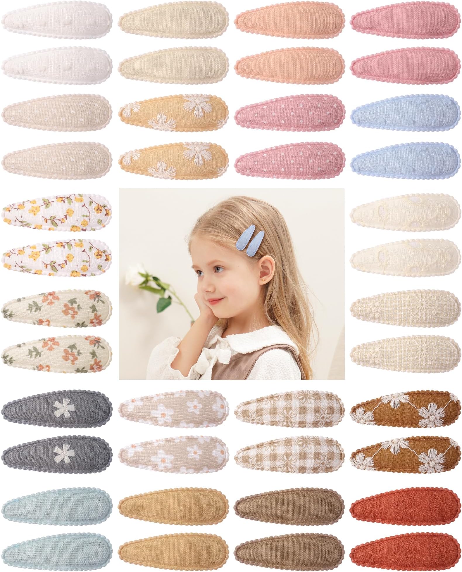 Amazon.com: 20 Pcs Girl Hair Clips Floral Print Toddler Hair Clips Non ...