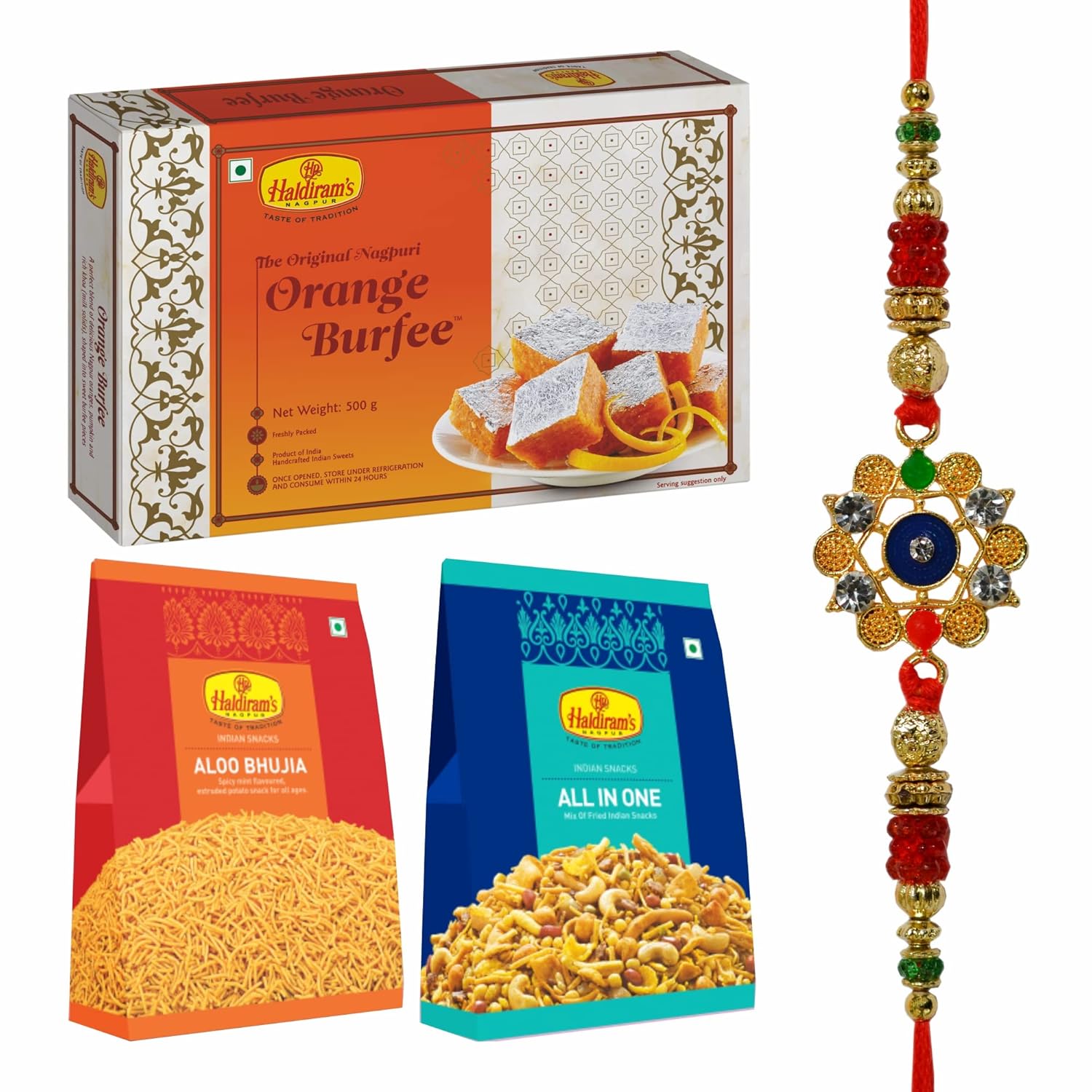 Haldiram's Nagpur Orange Burfee 500 Grams, Bhujia Sev(200 gm),All in ...