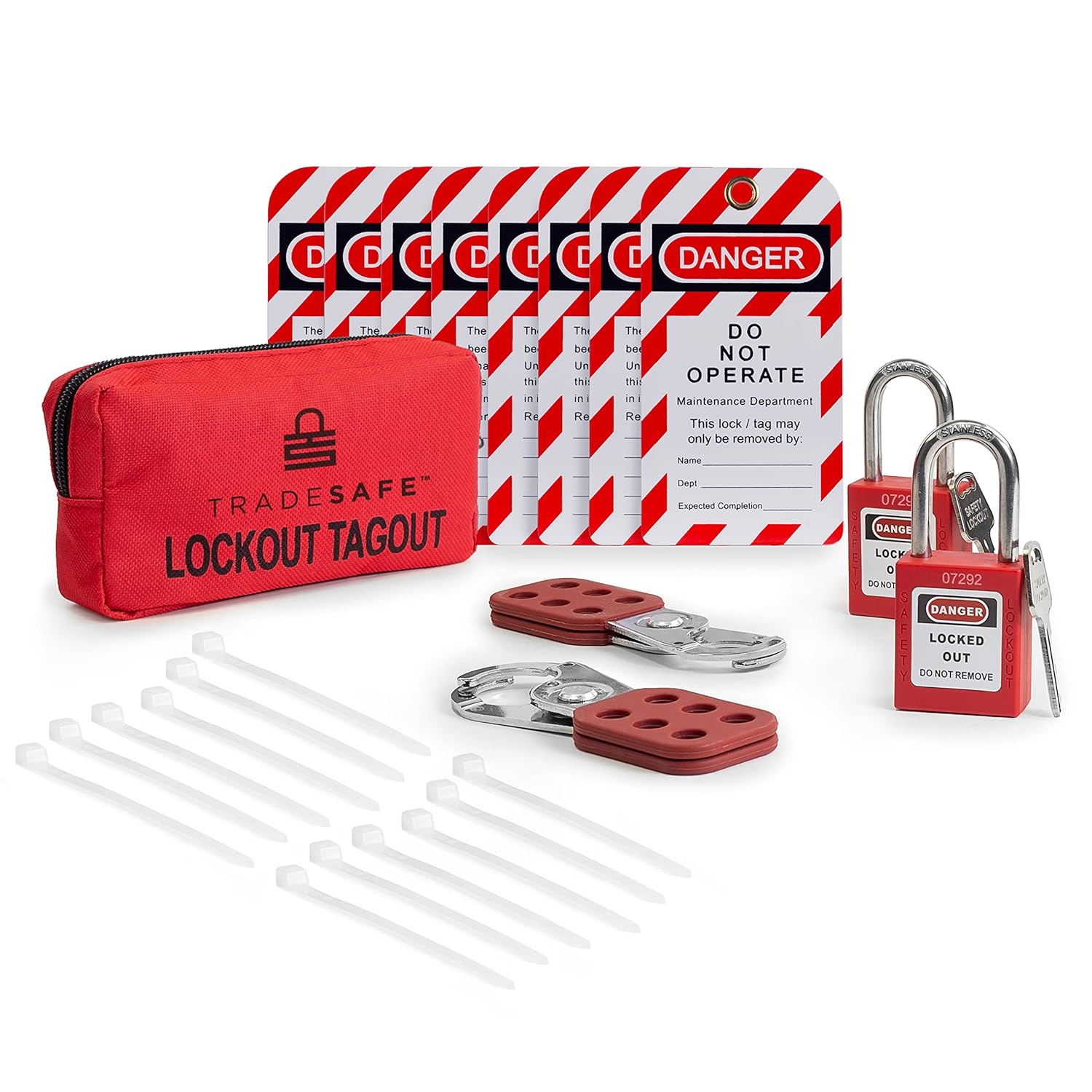 TRADESAFE Lockout Tagout Kit with Hasps, Lockout Tags, Red Loto Locks ...
