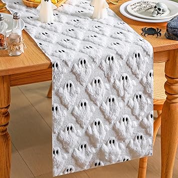 Amazon.com: Reallnaive White Ghosts Halloween Table Runner Fall Kitchen ...