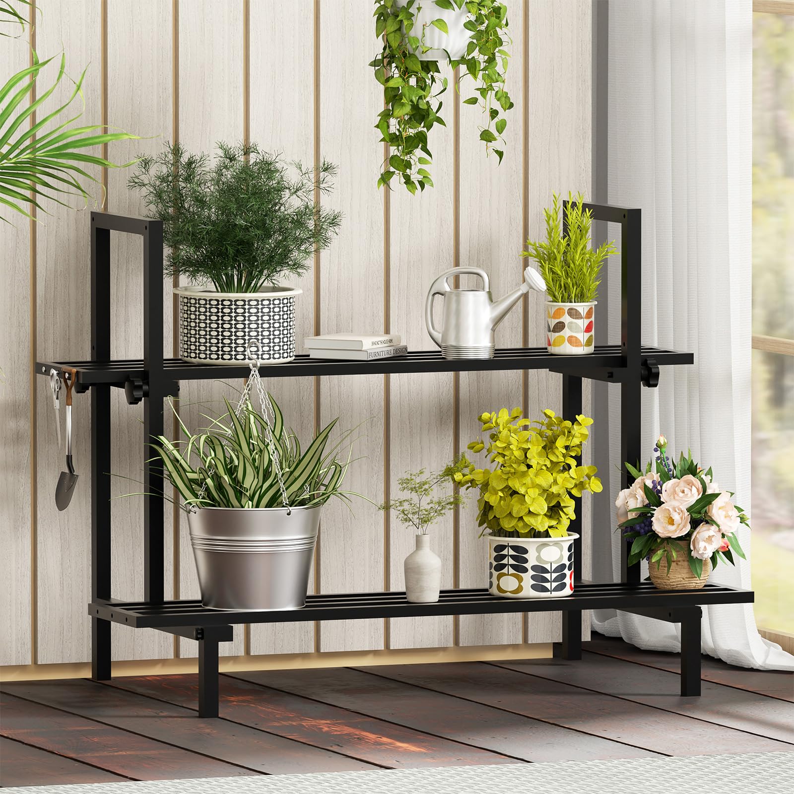 PAKASEPT 2 Tier Plant Stand - Heavy Duty Plant Holder, Metal Sturdy ...