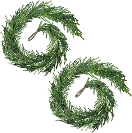 Amazon.com: Jutom Christmas Real Touch Norfolk Pine Garlands Artificial Greenery Faux Christmas ...