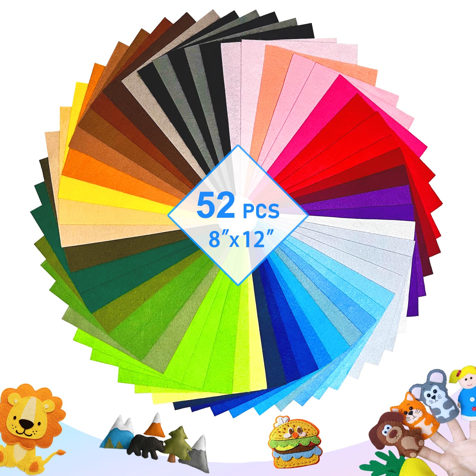 Amazon.com: LISUBAN Felt Sheets, 52PCS Felt Fabric,1.4mm Felt, Soft ...