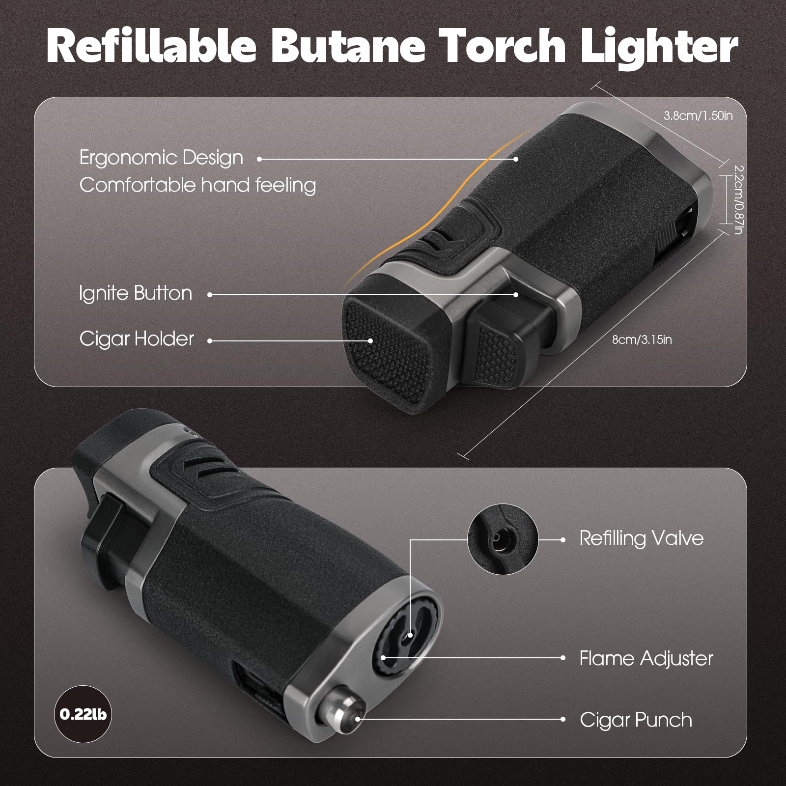 Snapklik.com : Tesonway Cigar Lighter, 2 Pack, Quad Jet Flame Torch ...