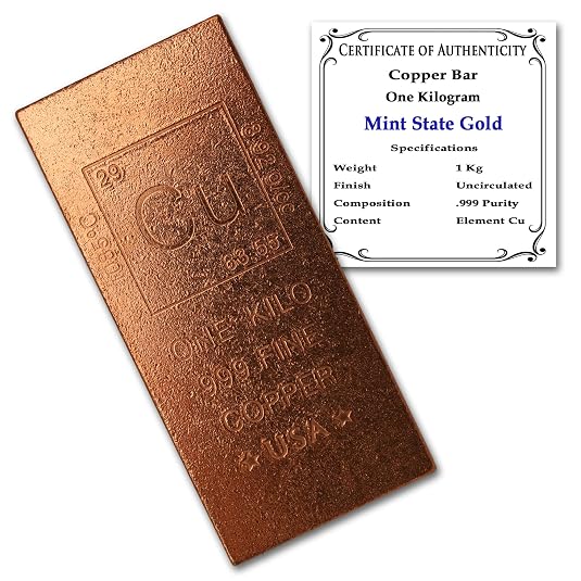 1 Kilo Copper Bar Bullion Paperweight - 999 Pure Chemistry Design w/COA ...