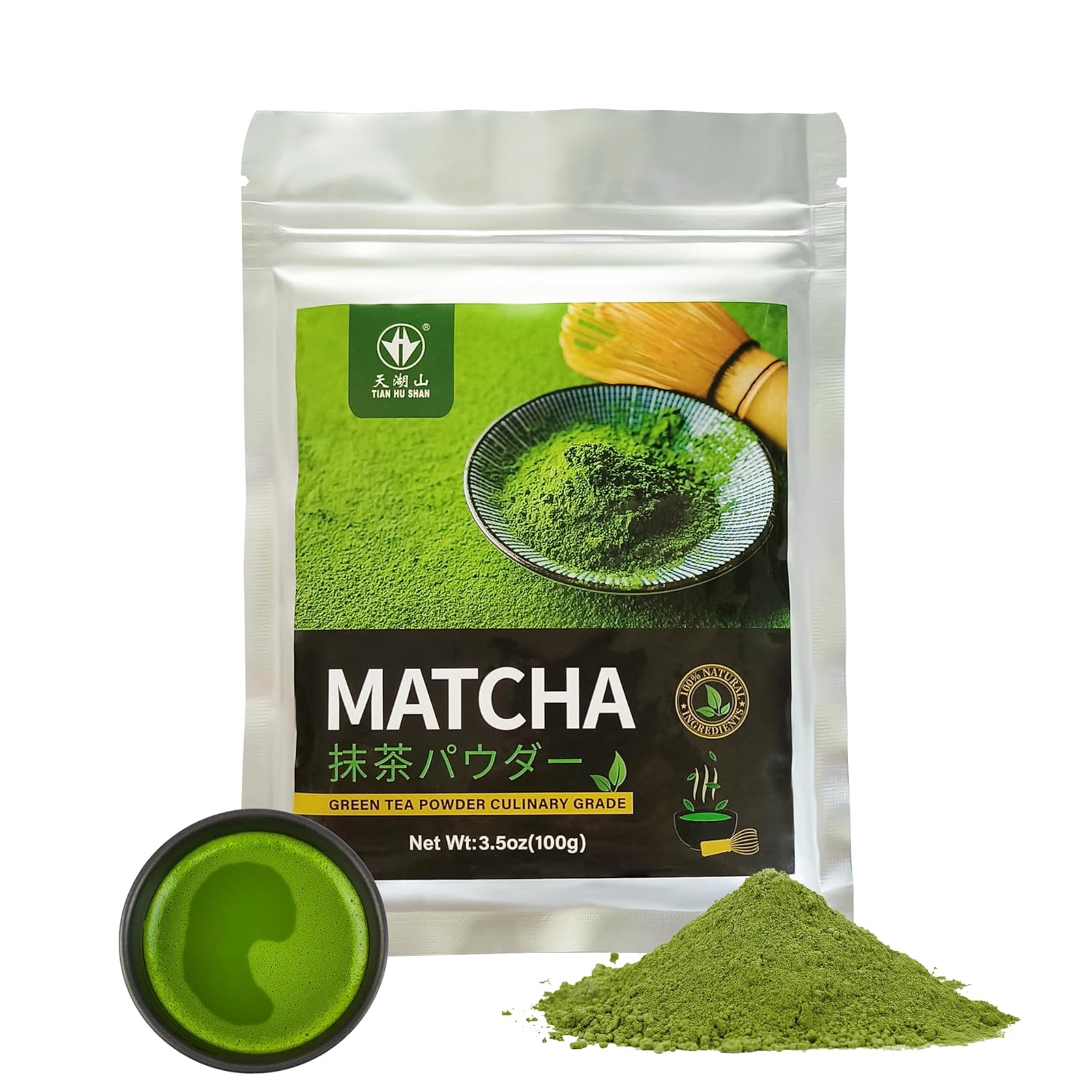 Amazon.com: TIAN HU SHAN Matcha Green Tea Powder 3.5oz/100g, Pure Matcha Powder Culinary Grade ...
