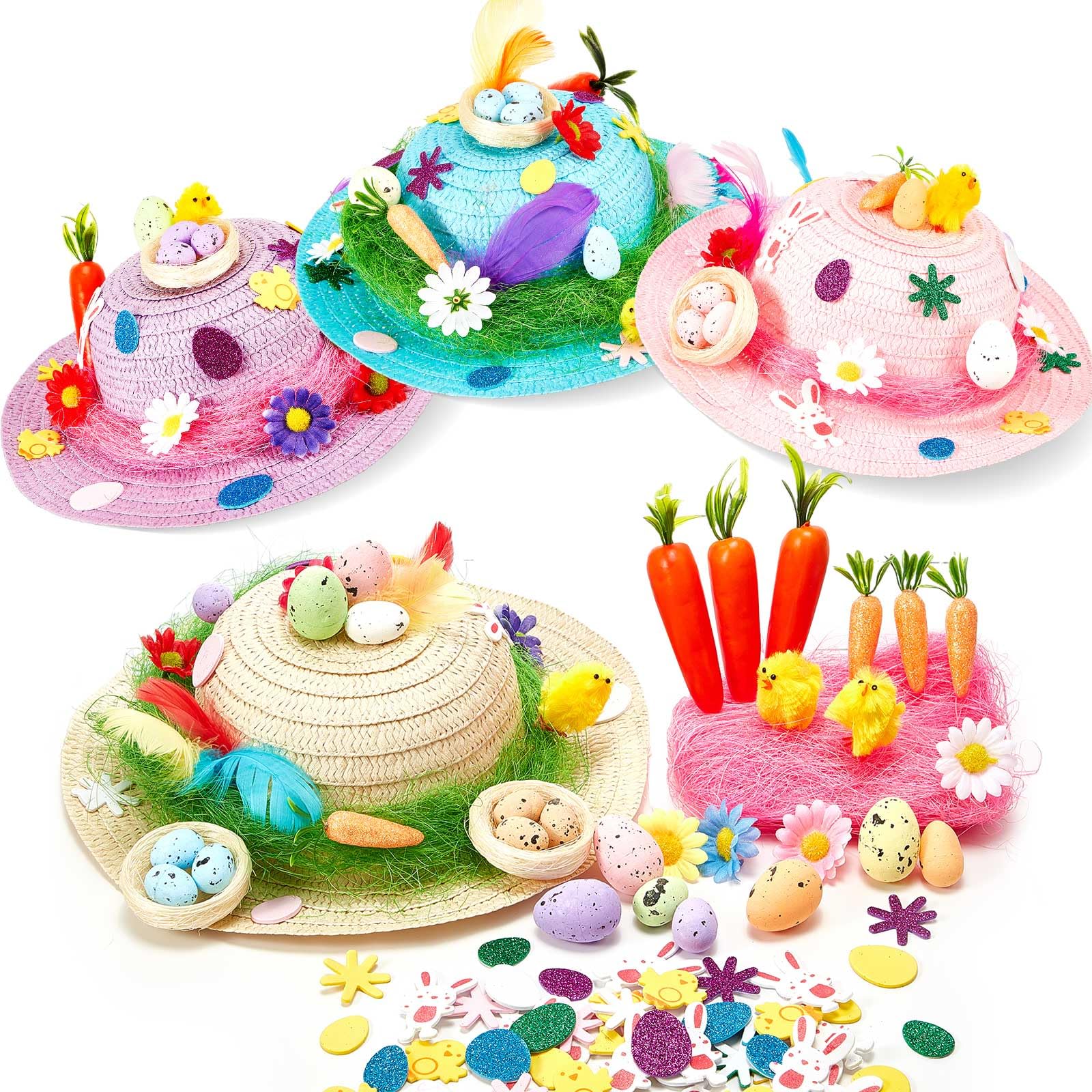 Harrycle Easter Bonnet Kit Easter Decorations 4 Pcs Make Your Own ...