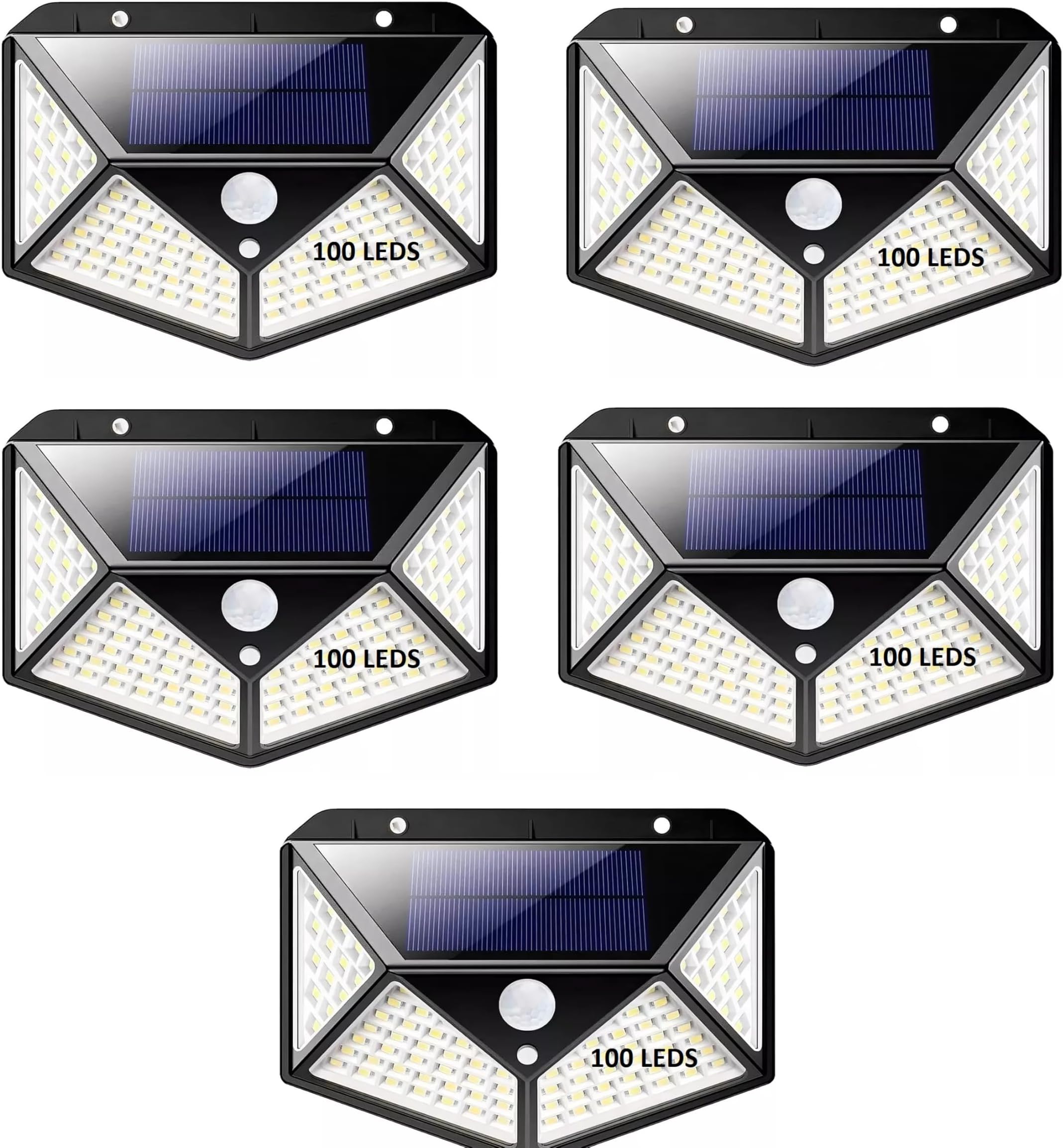 Kit 5 Luminária Energia Solar Parede 100 Led Sensor Presença 3 Funções ...