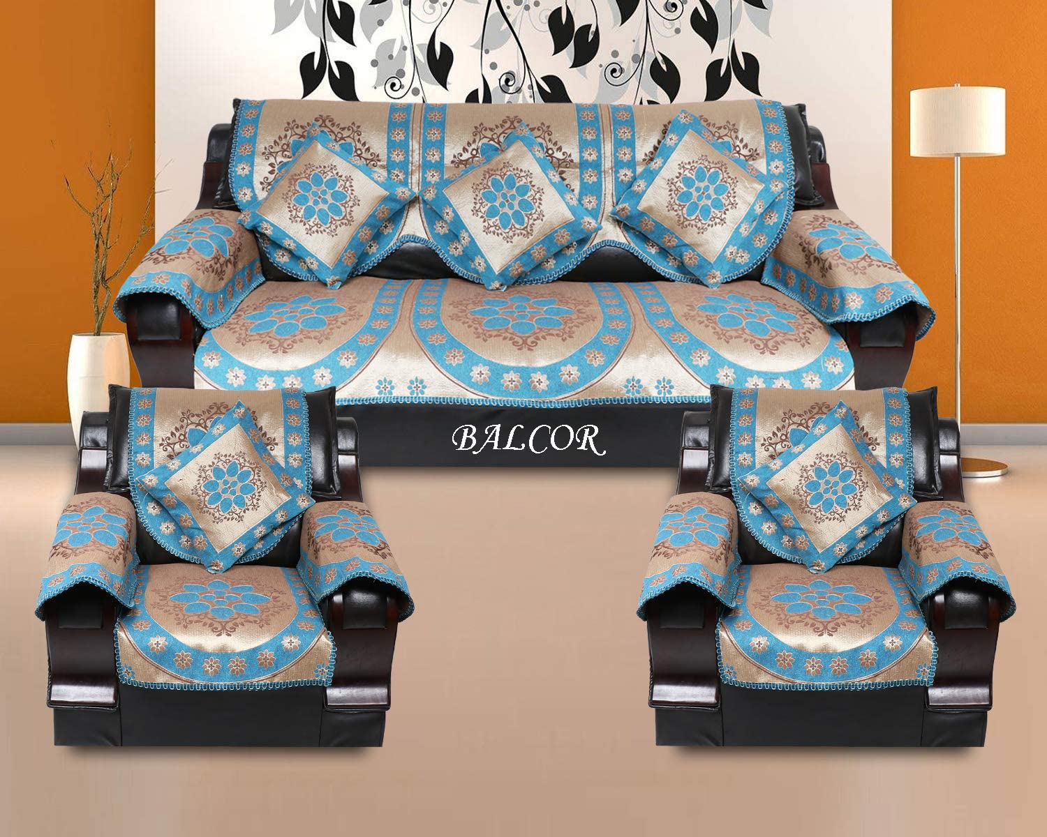 BALCOR® Cotton 12 PCs DECAN Design Sofa Cover with Handle Cover Set of ...
