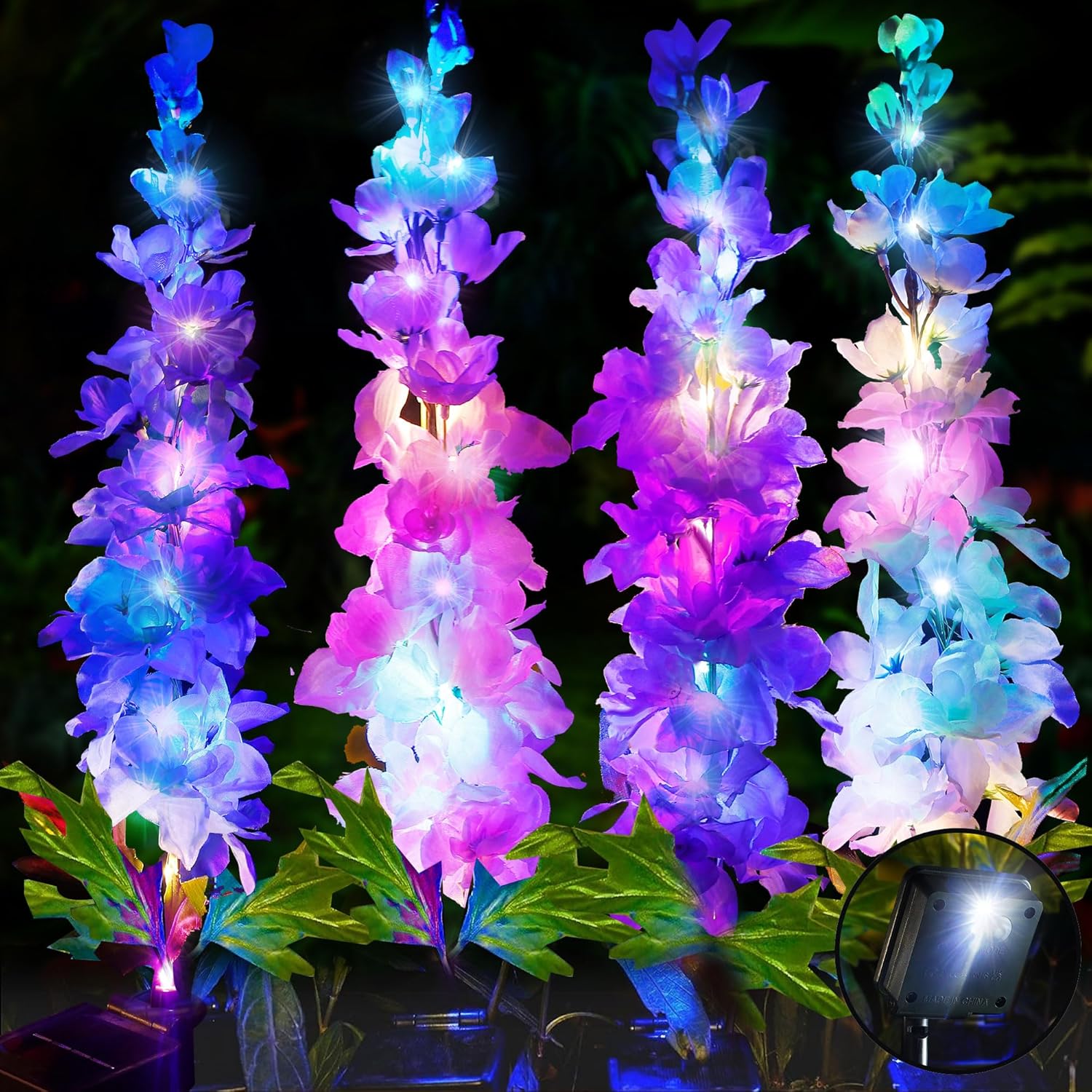 Smarich Solar Garden LED Lights - Delphinium Flowers Lights with 32 ...