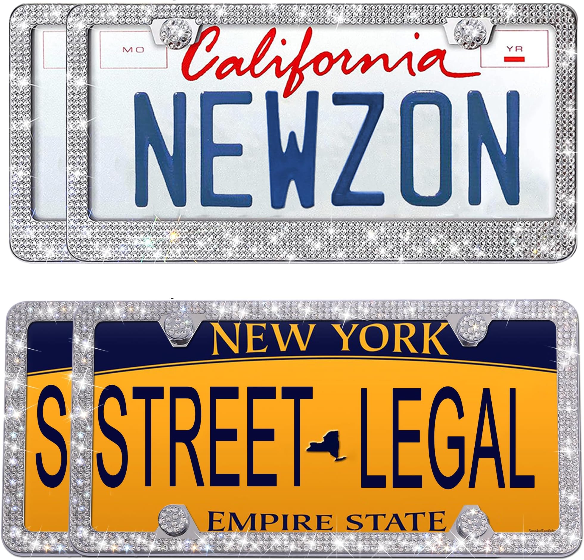 Amazon.com: Newzon Bling License Plate Frames for Women 2-holes & 4 ...