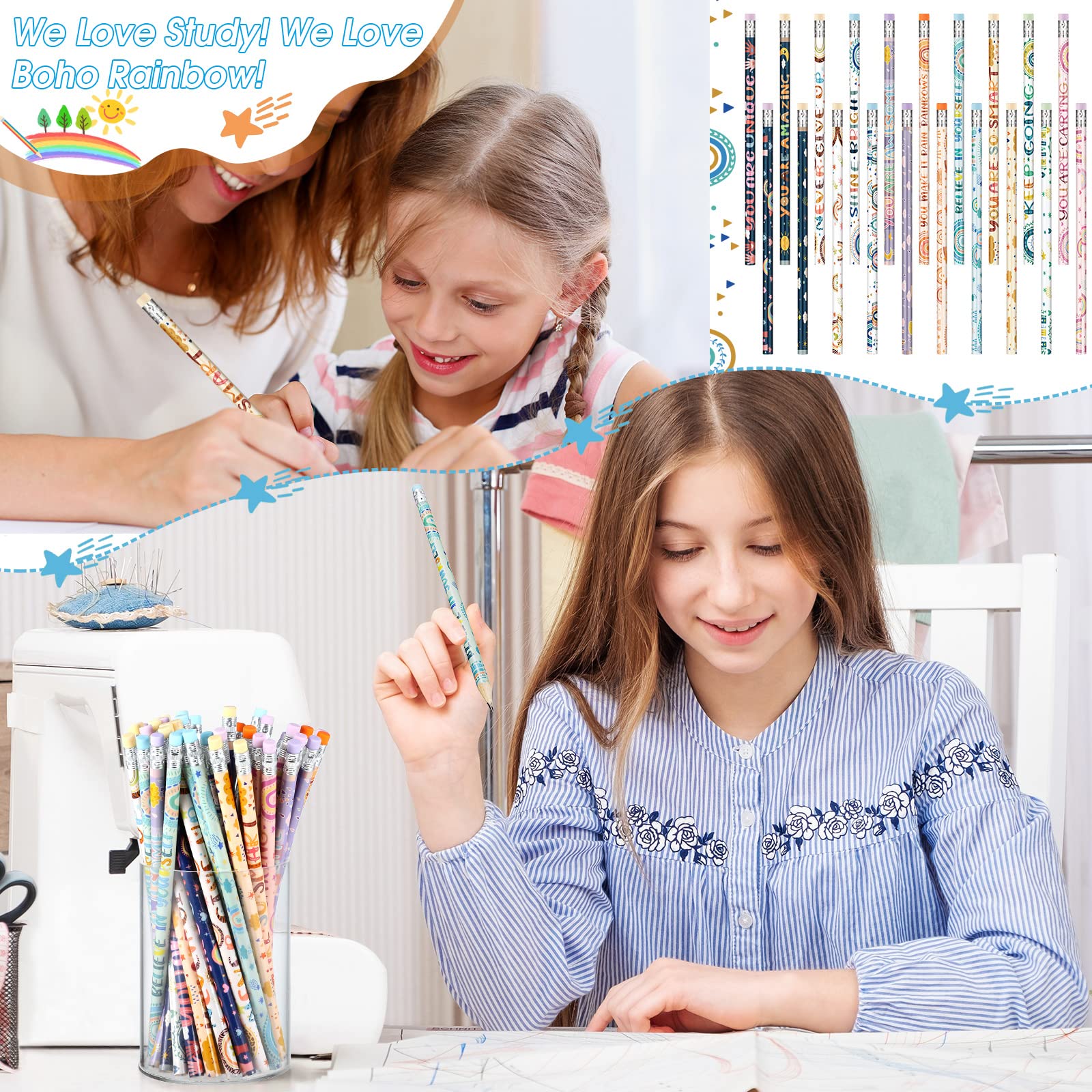 Snapklik.com : Funrous 60 Pieces Motivational Pencils Bulk Fun Boho ...