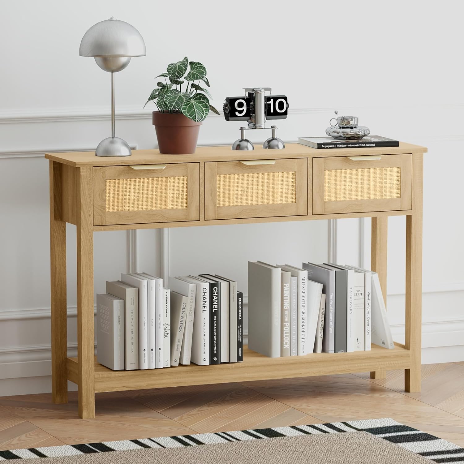 Amazon.com: Furnivado Rattan Console Table with 3 Drawers, Boho ...