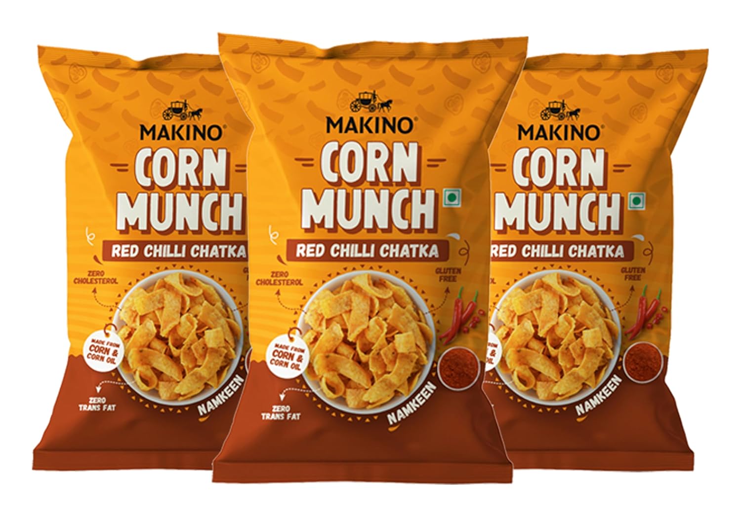 Makino Corn Munch Red Chilli Chatka (Each 150 gm)(Pack of 3) : Amazon ...