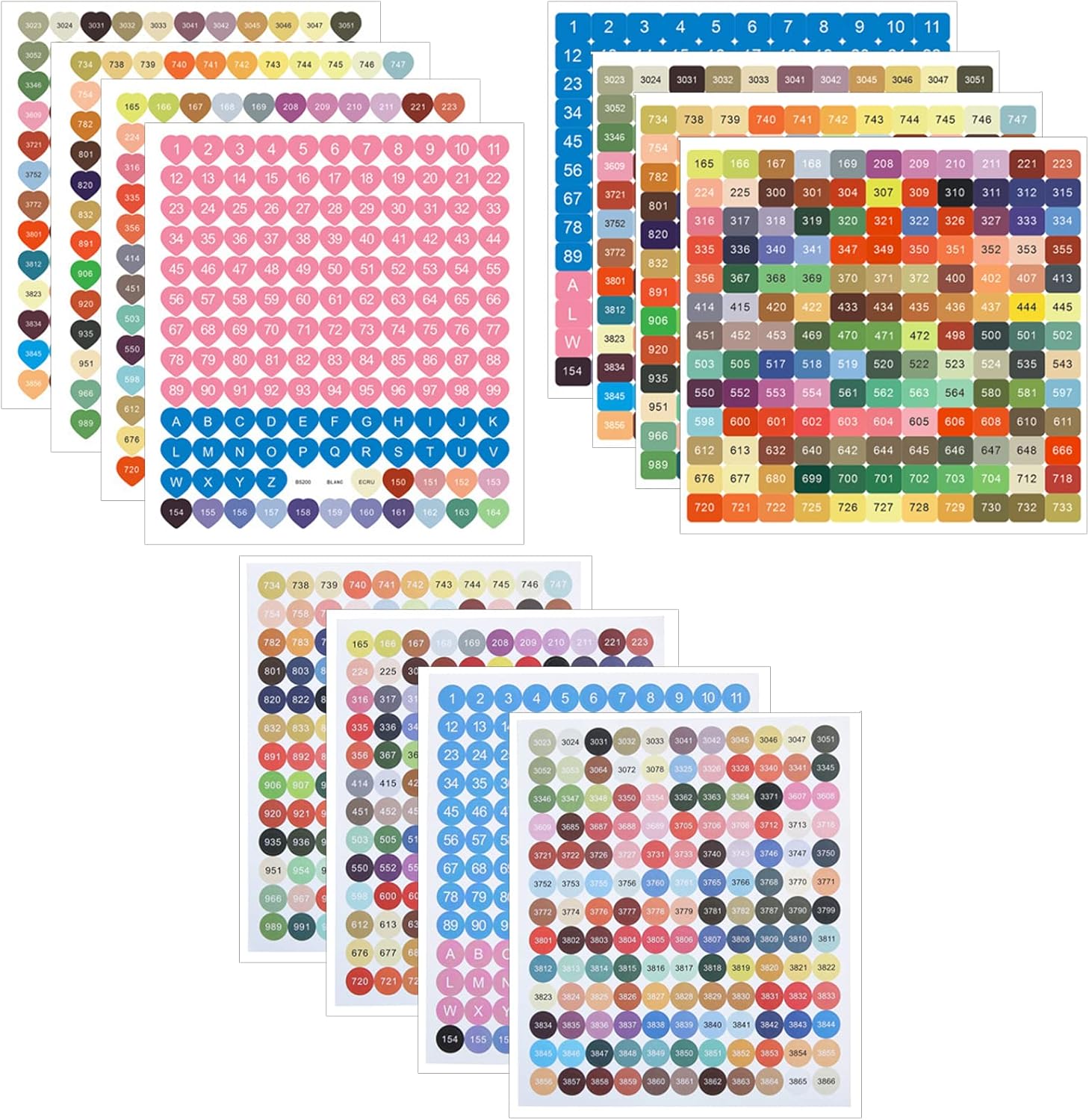 Doafoce 12 Sheet DMC Colors Number Label Stickers 1716 Pcs Diamond ...