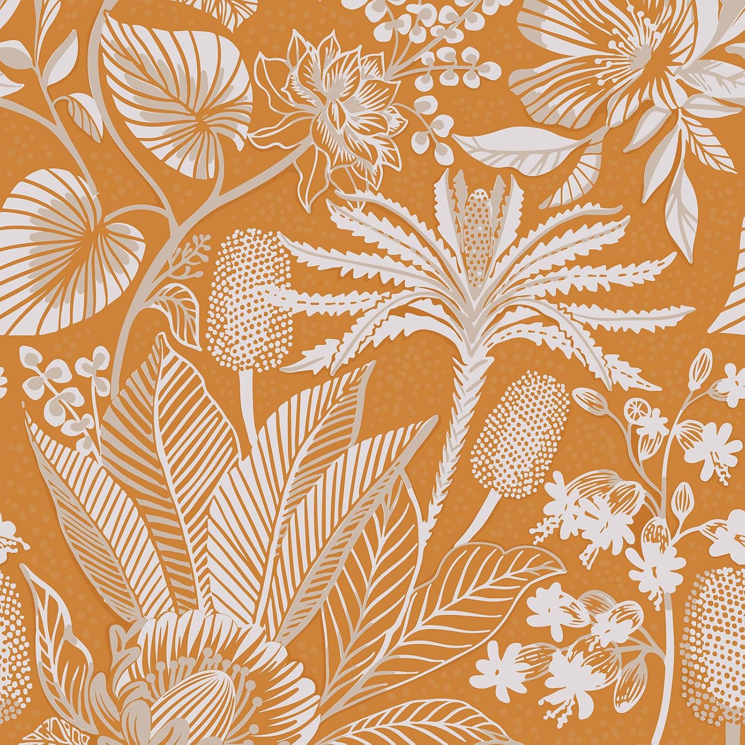 VaryStyle 17.7"x118" Orange Tropical Wallpaper Orange/White Palm Tree ...