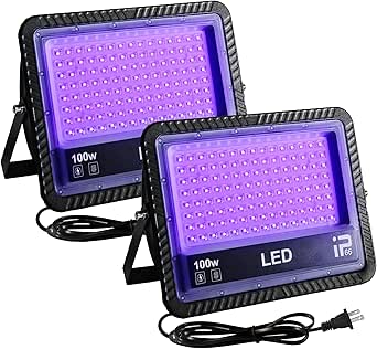 OUSIDE 2 Pack 100W LED Blacklight, UV Flood Light for Glow Party, IP66 ...
