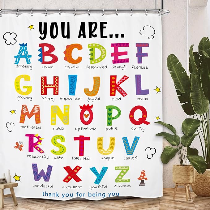 Amazon.com: Kalmico ABC Alphabet Quotes Kids Shower Curtain 60Wx72L ...