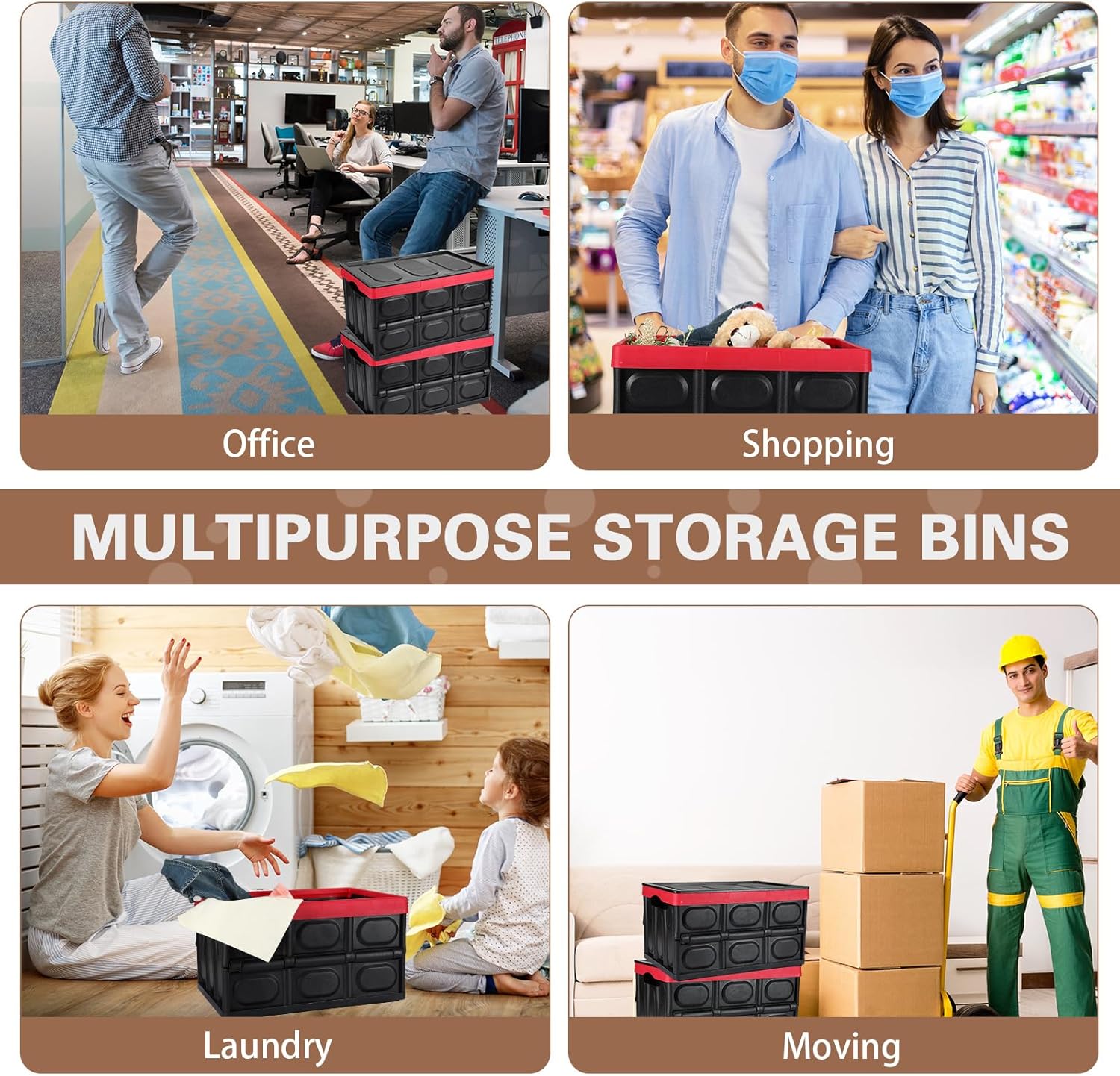 Paquete de 4 contenedores de almacenamiento plegables de 30 L con tapas ...