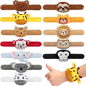 Amazon.com: 12 PCS Stuffed Jungle Animal Slap Bracelets Plush Animal ...