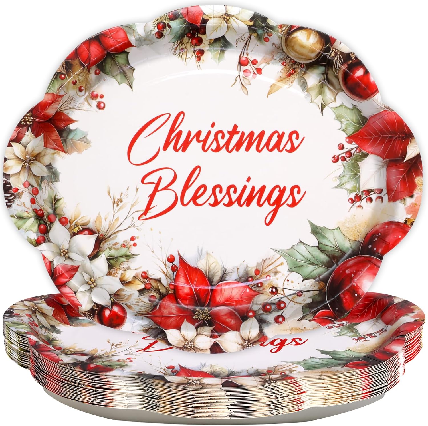 Amazon.com: Fancy Land 24 Pcs Christmas Oval Paper Plates 10 x 12 ...