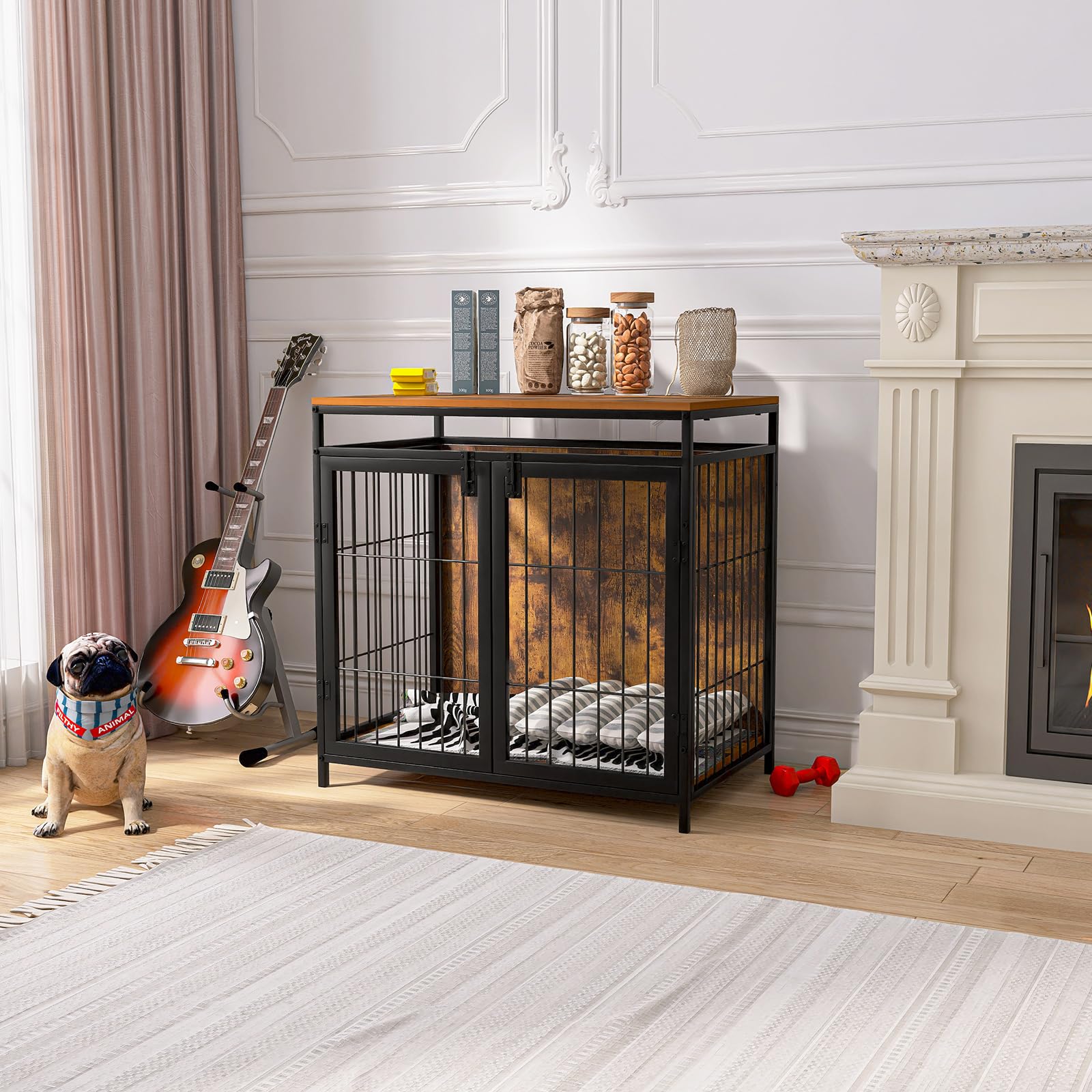 Dog Crate Furniture Wooden Dog Cage with Three Doors, Indoor Kennel ...